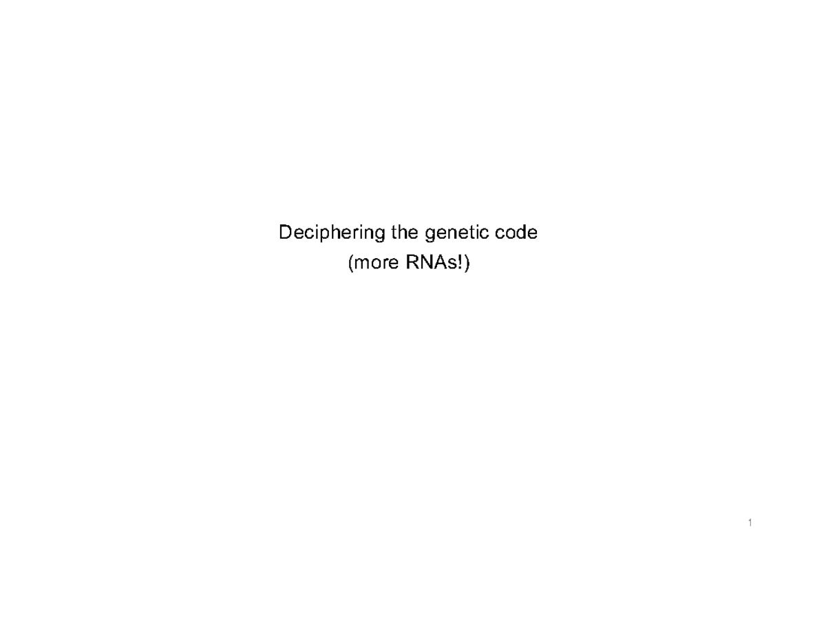 24 - not any - Deciphering the genetic code (more RNAs!) (RNAs are the ...