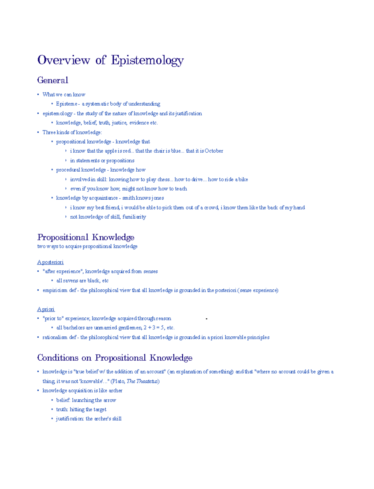 Overview of Epistemology - Overview of Epistemology General What we can ...