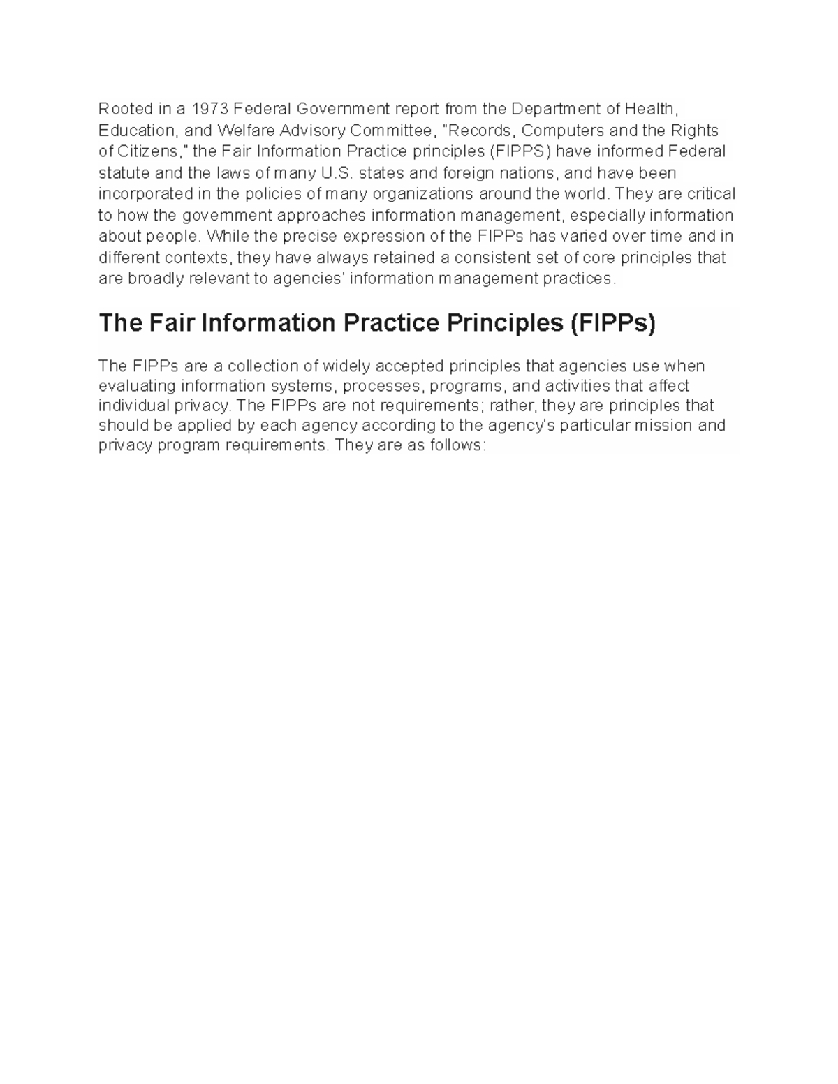Rooted in a 1973 Federal Government report from the Department of ...