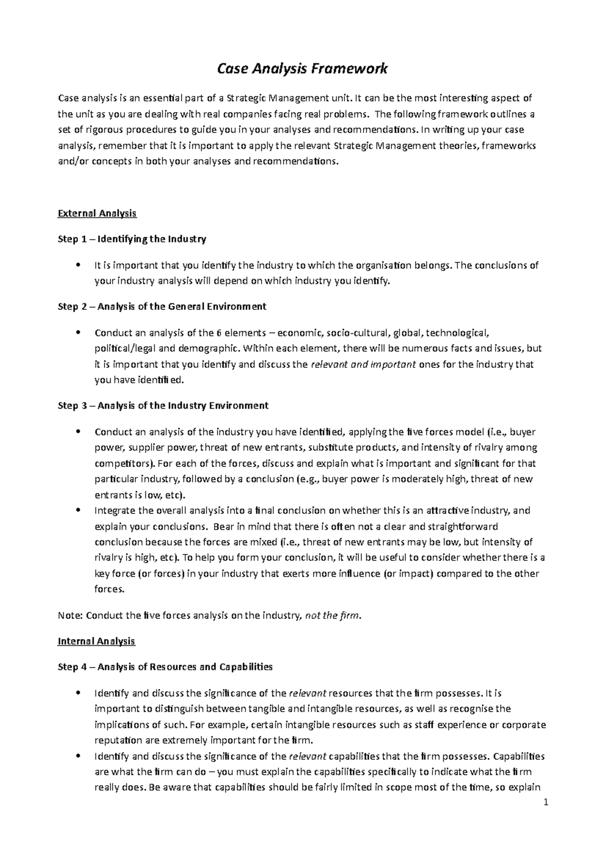 Case Analysis framework - Case Analysis Framework Case analysis is an ...