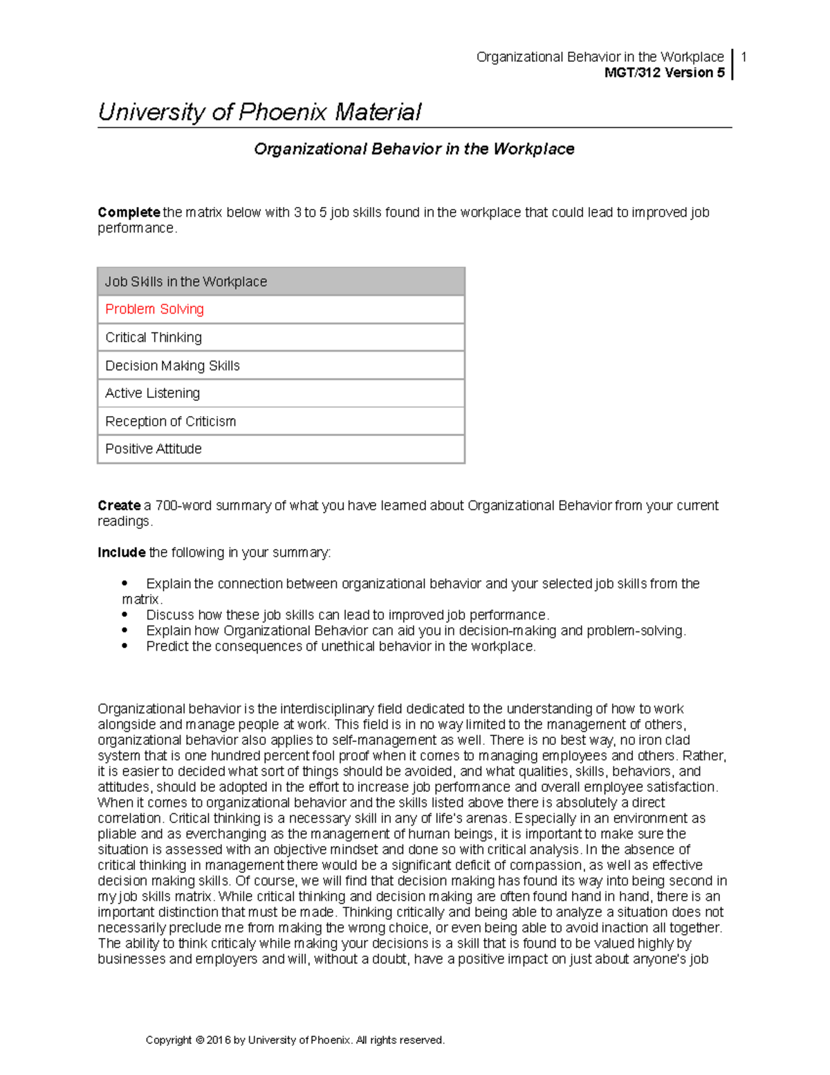 MGT312r5 organizational behavior workplace worksheet week1 ...