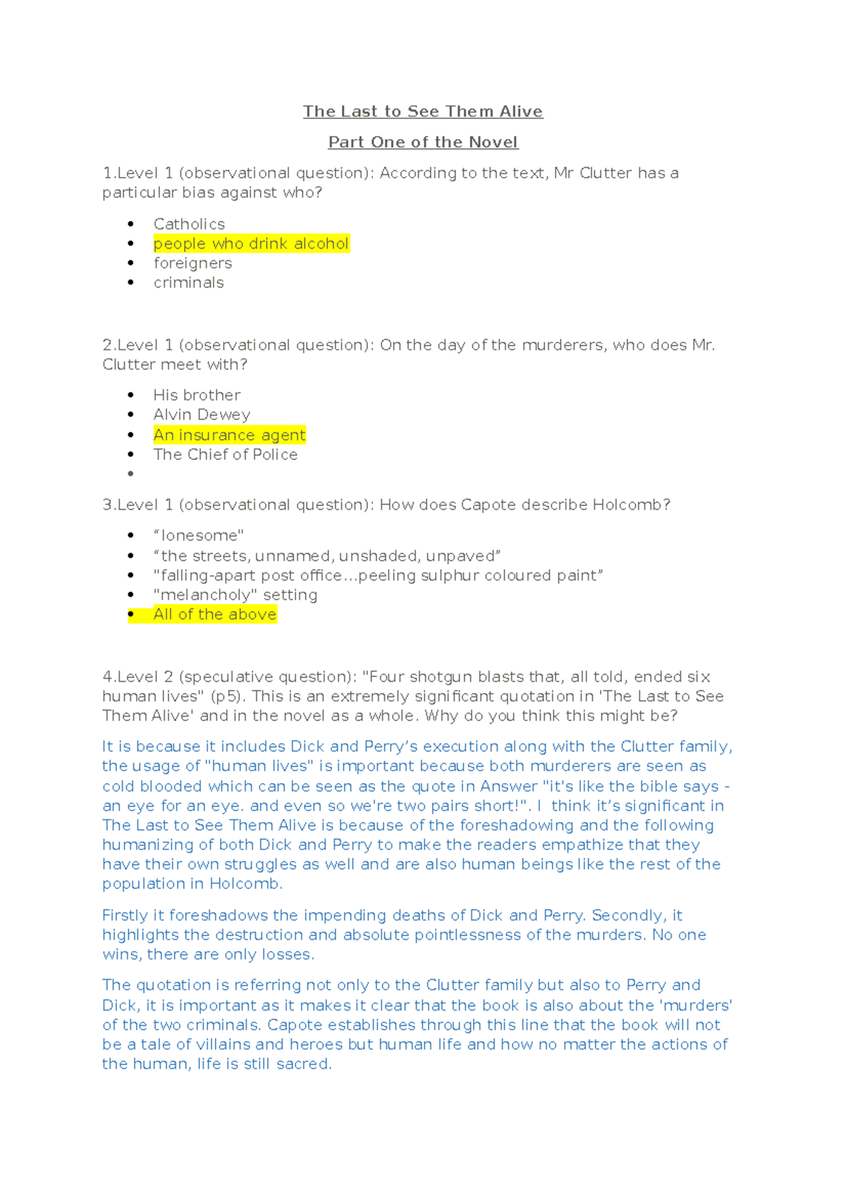 0. Feedback on Holiday Homework In Cold blood unit 3 and 4 - The Last ...