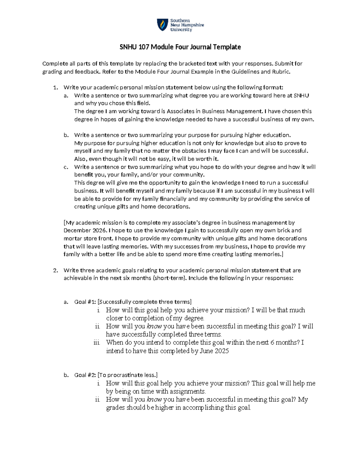 SNHU 107 Module Four Journal - Submit for grading and feedback. Refer ...