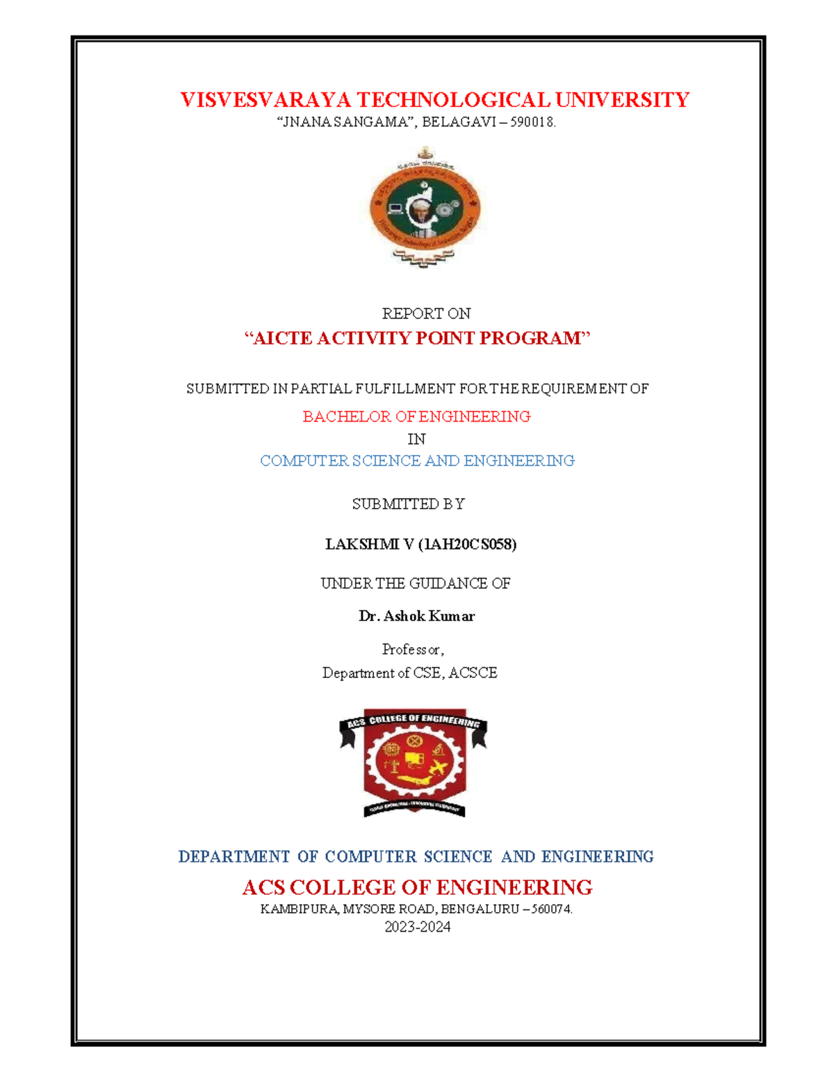 Lakshmi V(aicte final) - VISVESVARAYA TECHNOLOGICAL UNIVERSITY BELAGAVI ...