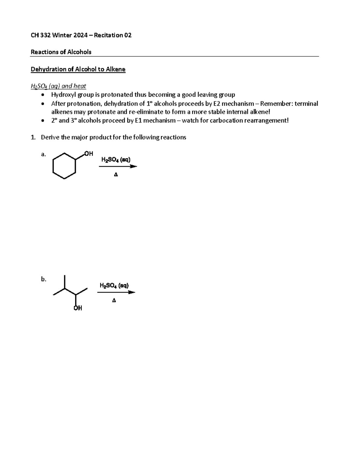CH 332 W24 Recitation 02 - CH 332 Winter 2024 – Recitation 02 Reactions ... CH 332 W24 Recitation 02 - CH 332 Winter 2024 – Recitation 02 Reactions ...