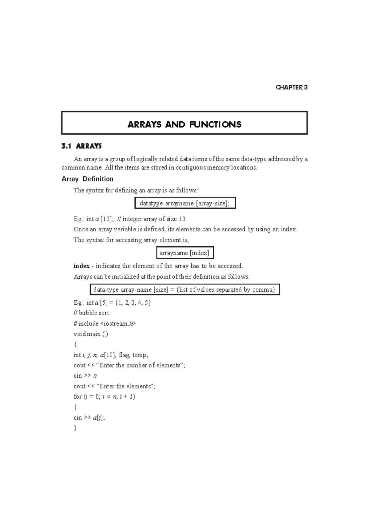Introduction 2 - Arrays in CPP - Arrays and Functions 3. CHAPTER 3 ARRAYS AND FUNCTIONS - Studocu