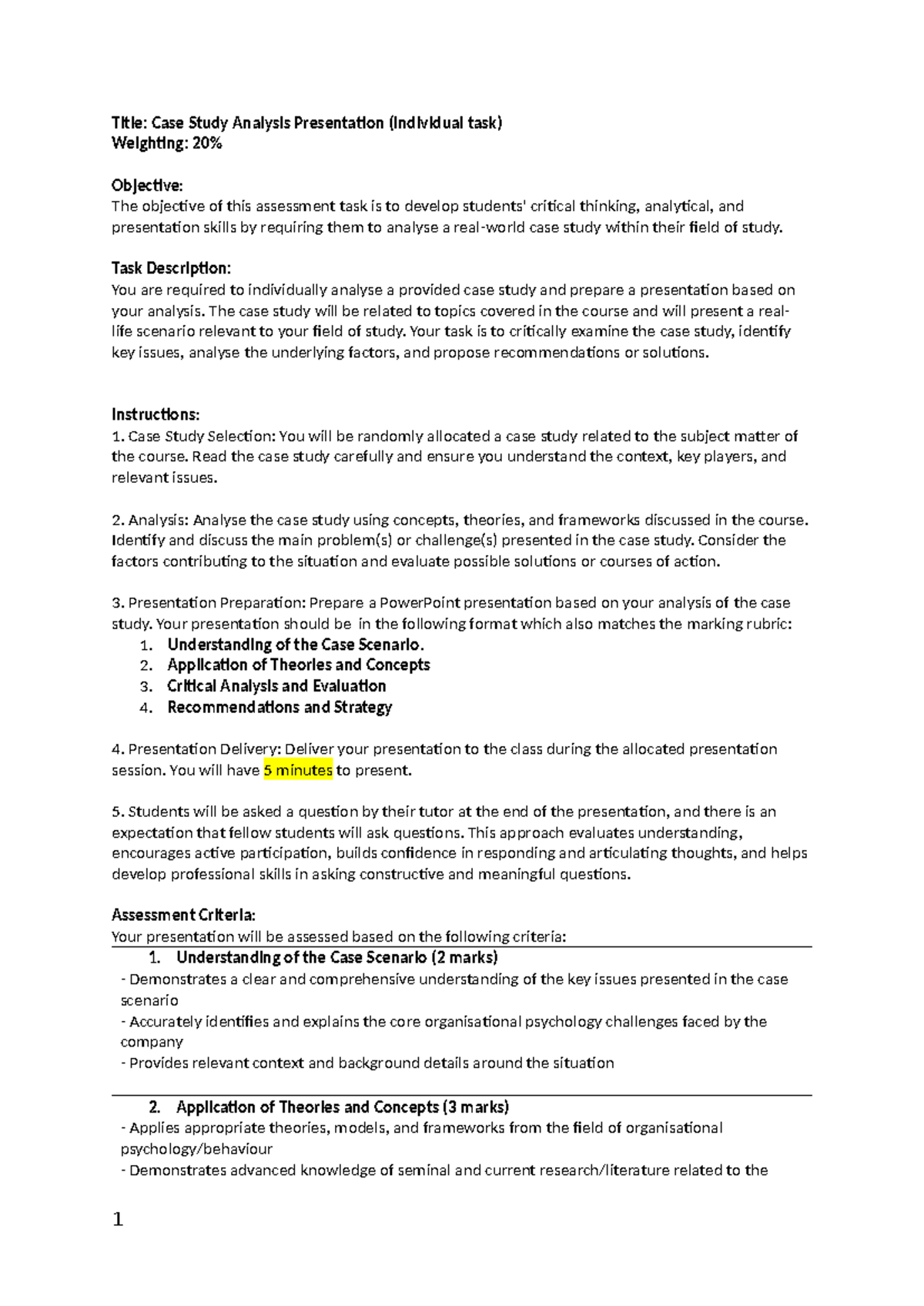 Assess 2 30 - Title: Case Study Analysis Presentation (Individual task ...