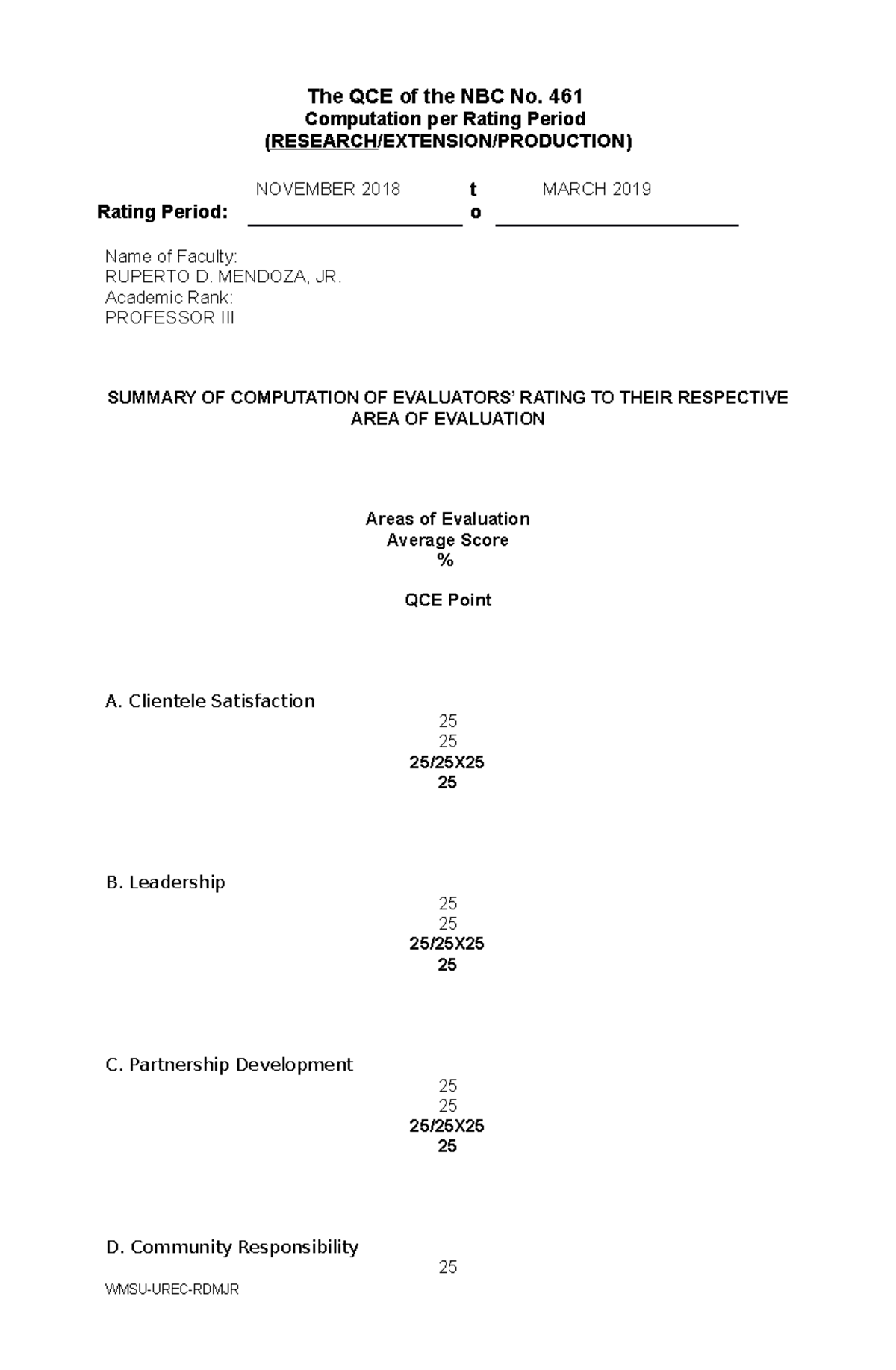 Top Sheet No.6 Computation per Rating Period Research-Extension ...