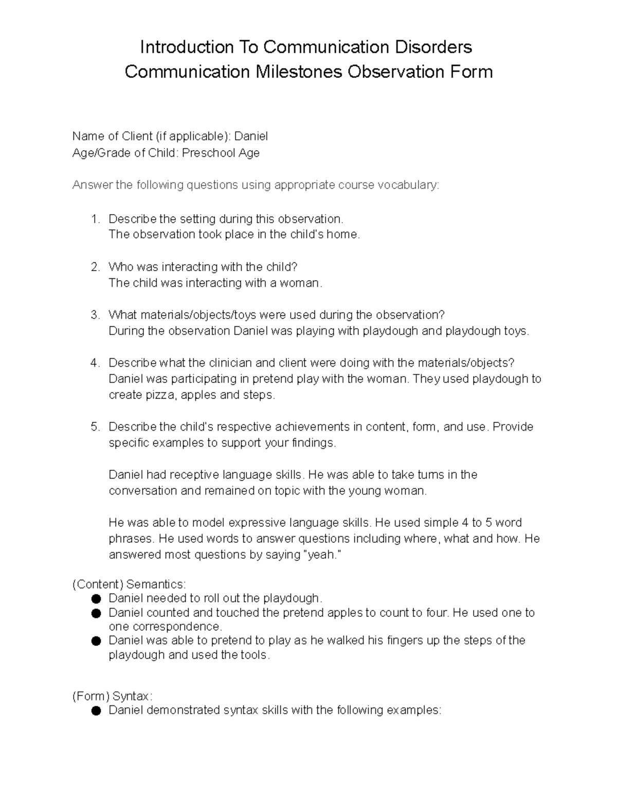 Mod. 2 Observation Form - Communication Milestones Daniel ...