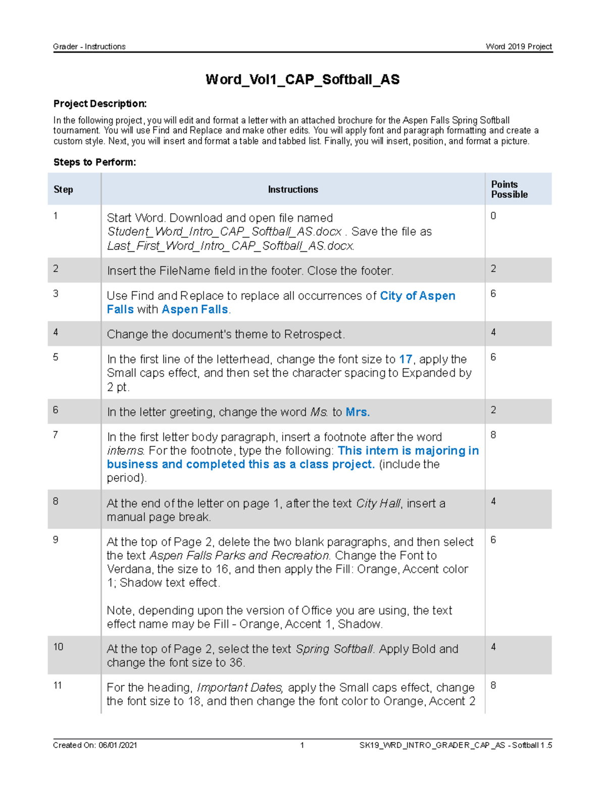 Word Vol1 CAP Softball AS Instructions - Grader - Instructions Word ...