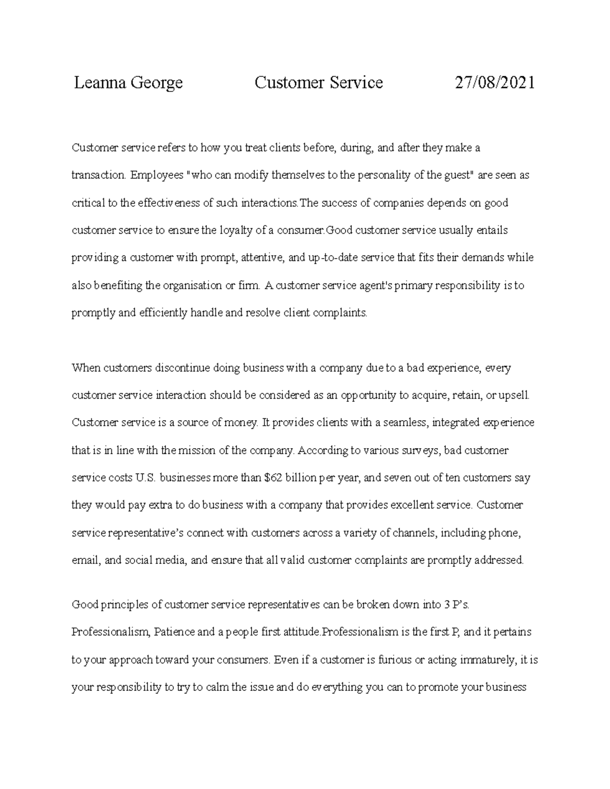 Customer Service - English - Studocu