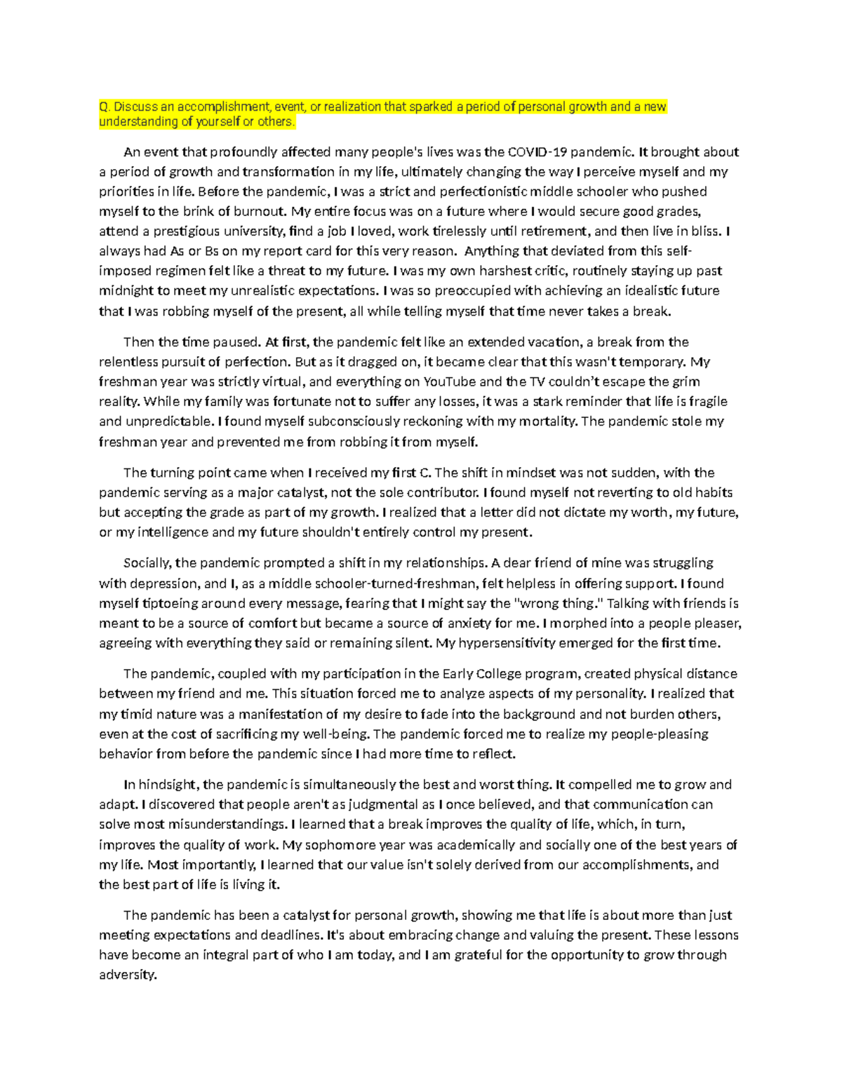 College essay - An event that profoundly affected many people's lives ...
