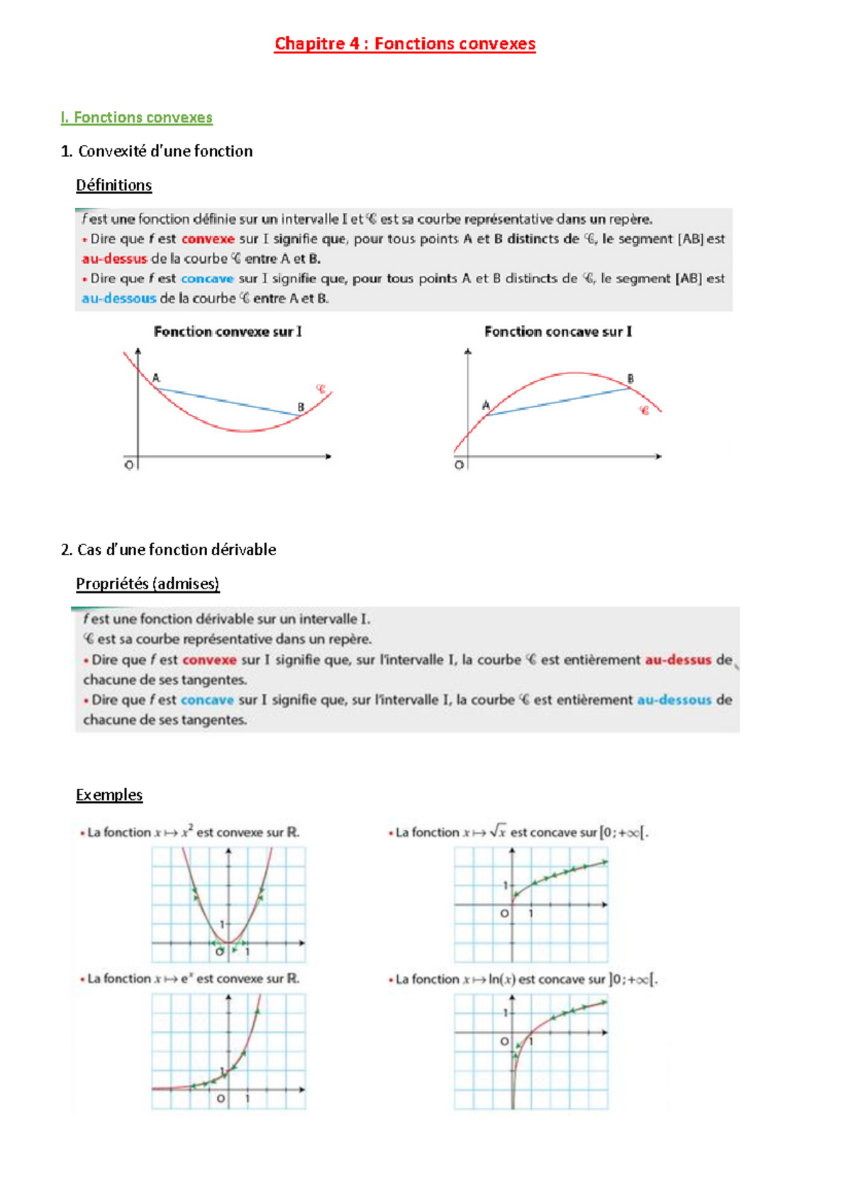 Chapitre 4 Fonctions convexes - version élèves - Mathématiques complémentaires - Chapitre 4 ...