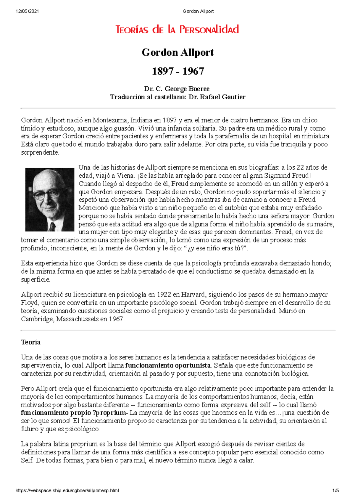 Gordon Allport - Gordon Allport 1897 - 1967 Dr. C. George Boeree ...