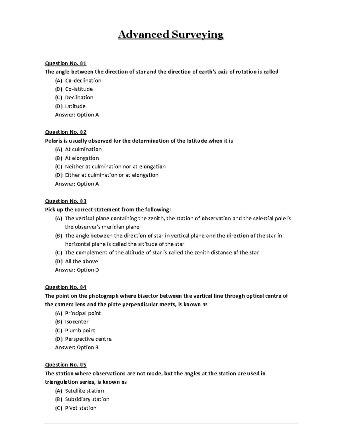Advanced Survey MCQ - Advanced Surveying Question No. 01 The angle ...