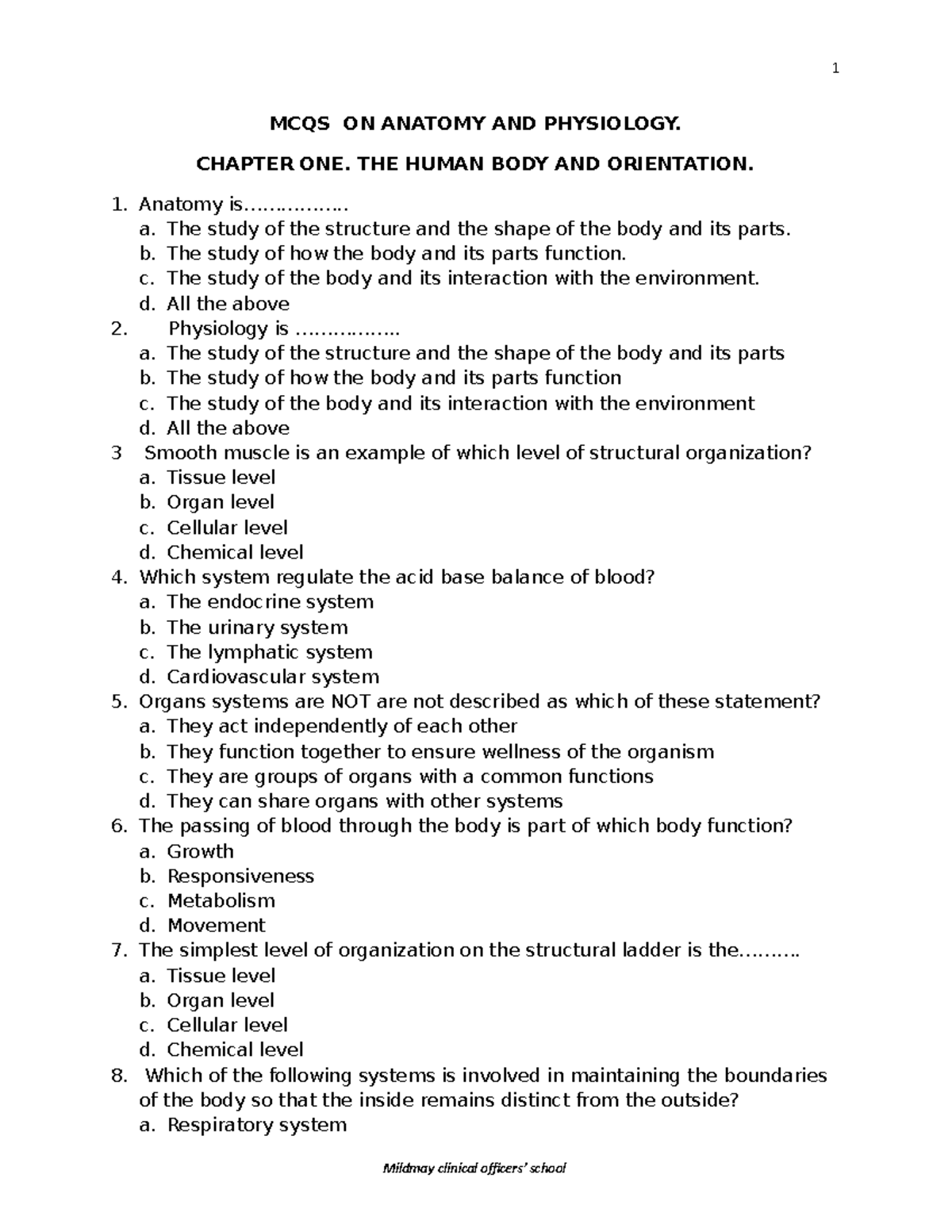 Anatomy exam comprising of basically objective qns - MCQS ON ANATOMY ...