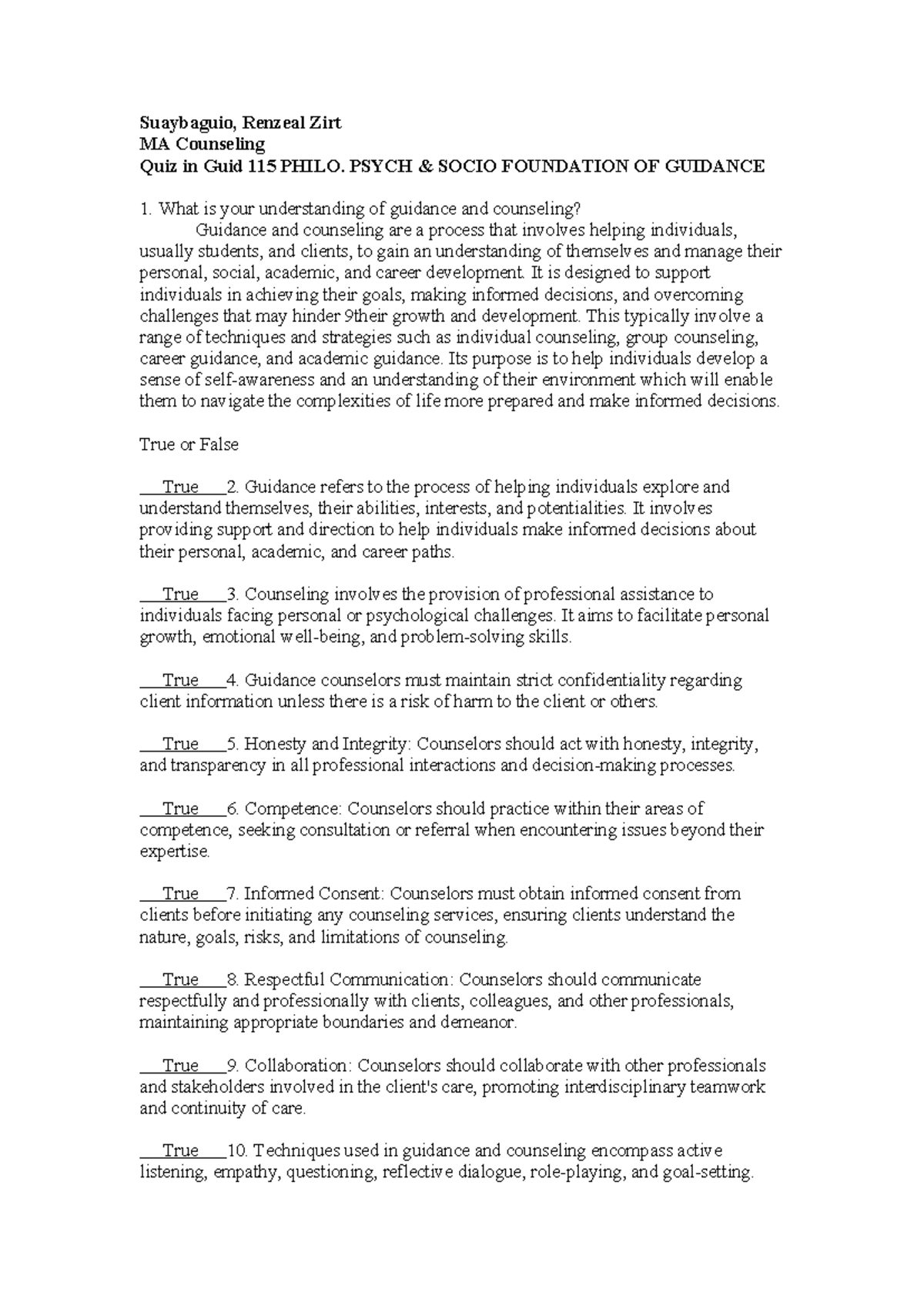 Applicant Risk Profiler - Suaybaguio, Renzeal Zirt MA Counseling Quiz ...