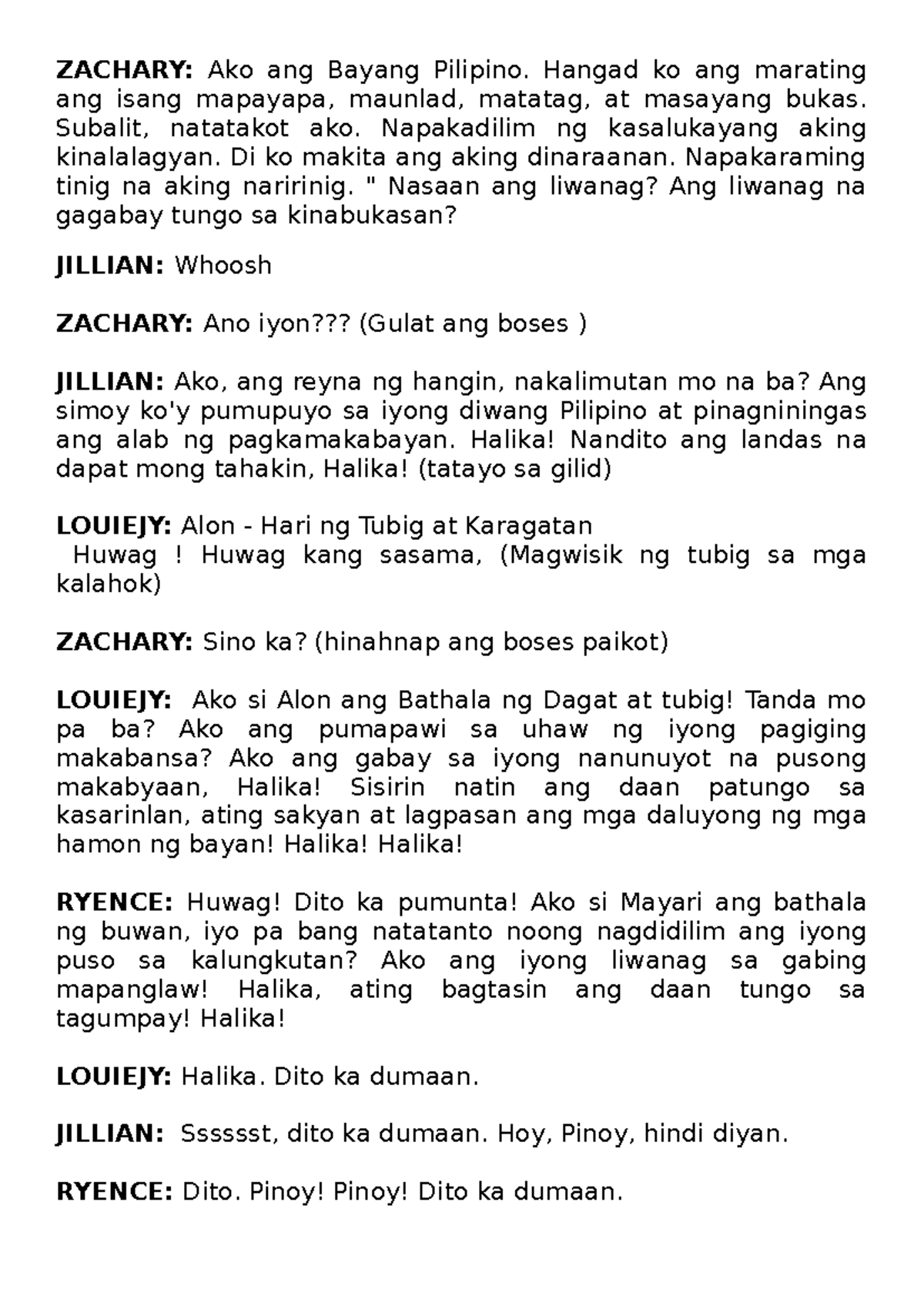 Campfire Script - ZACHARY: Ako ang Bayang Pilipino. Hangad ko ang ...