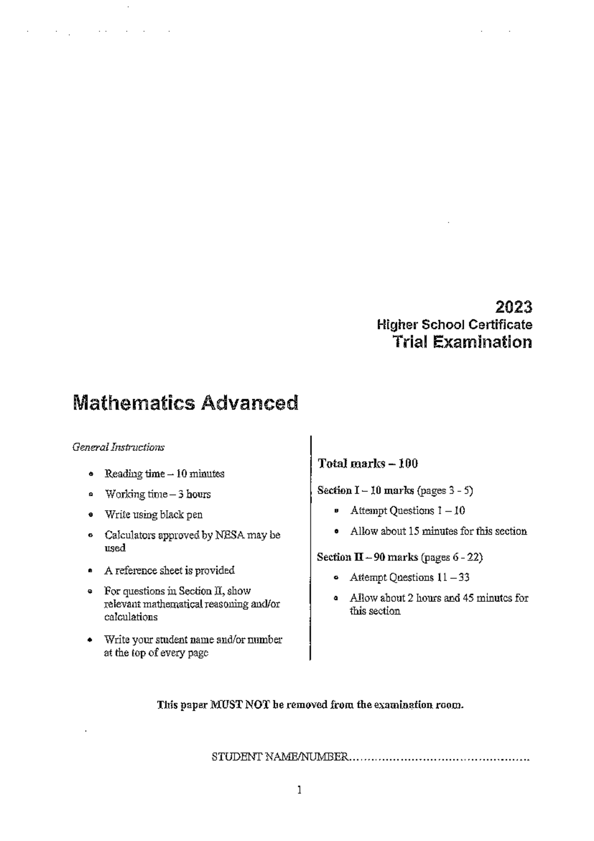 2023 Trial HSC Paper - MATH1005 - Studocu