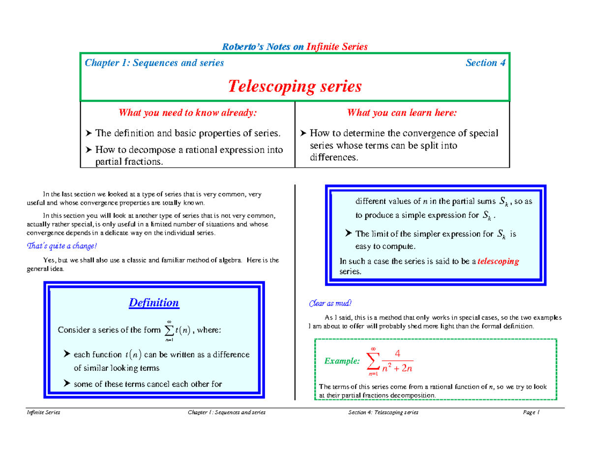S1-4 telescoping series - Roberto’s Notes on Infinite Series Chapter 1 ...