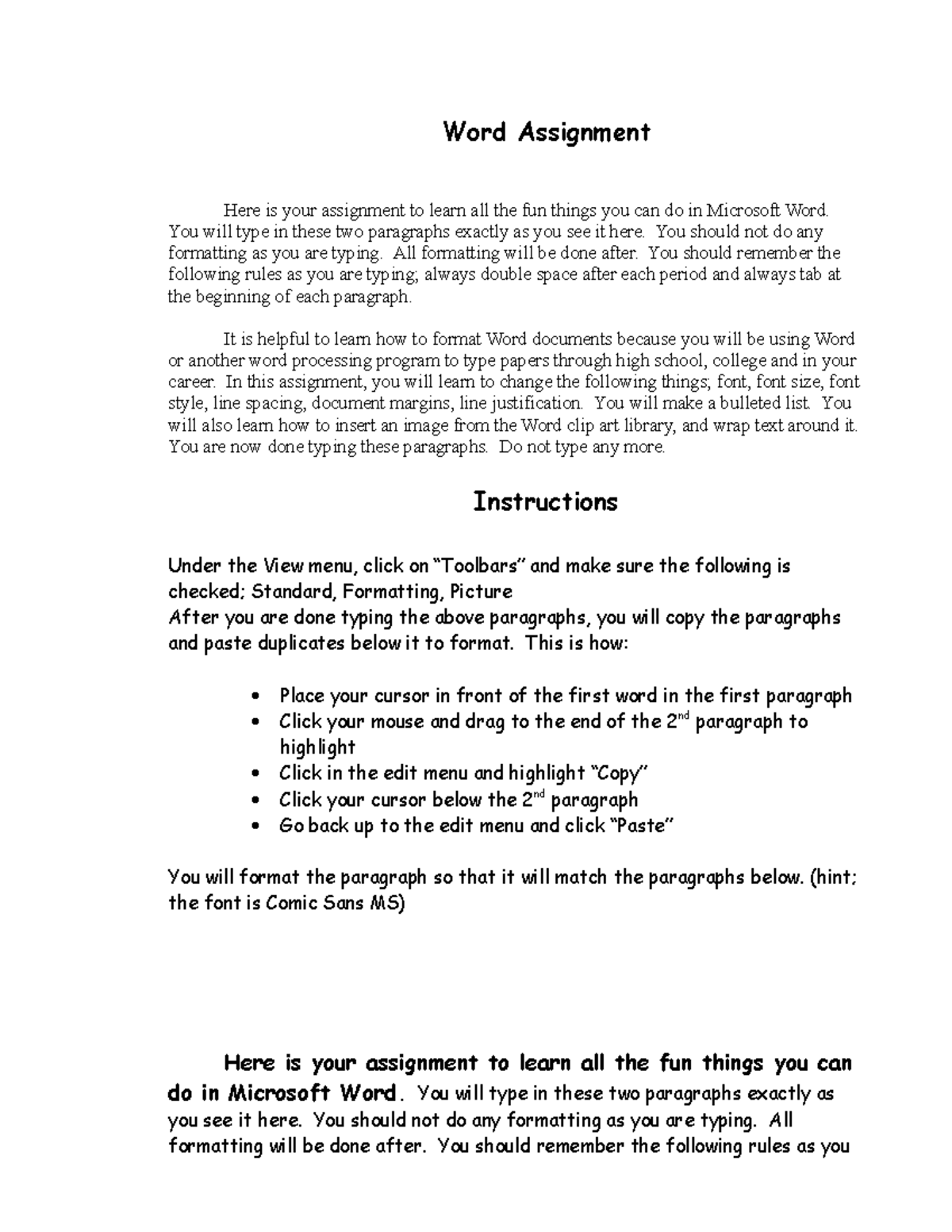 Word Assignment - jlk; - Word Assignment Here is your assignment to ...