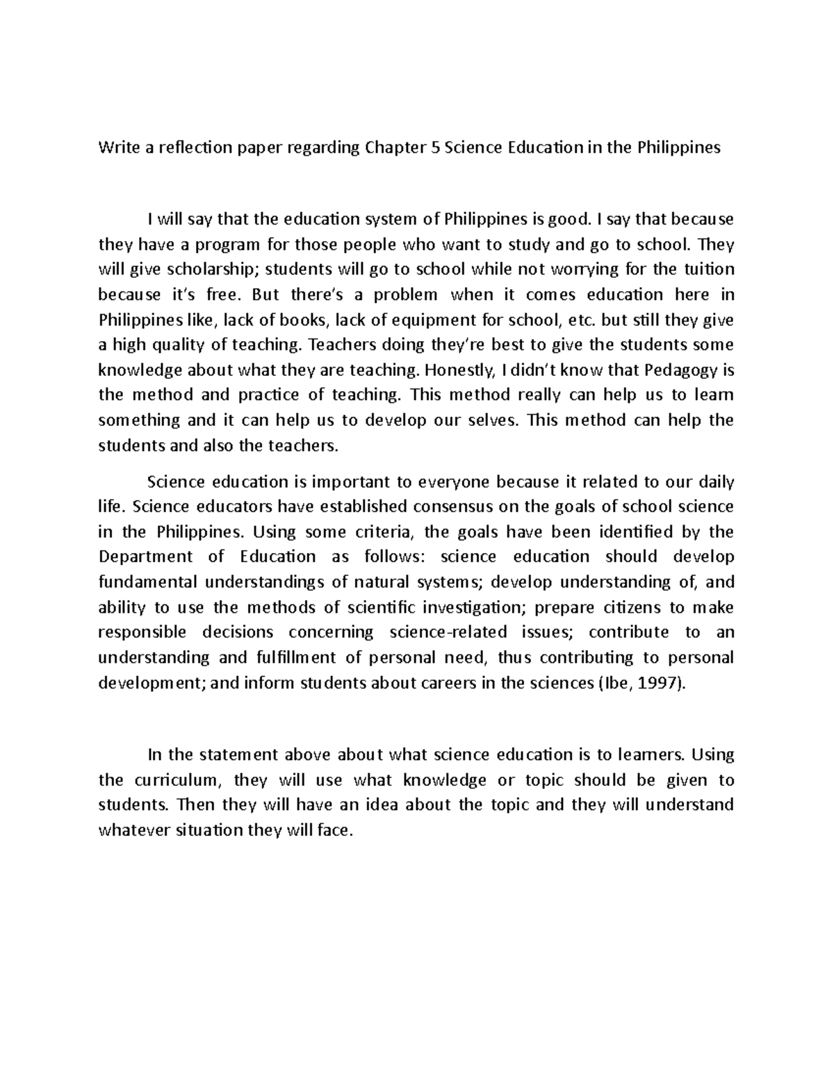 Activity - Write a reflection paper regarding Chapter 5 Science ...