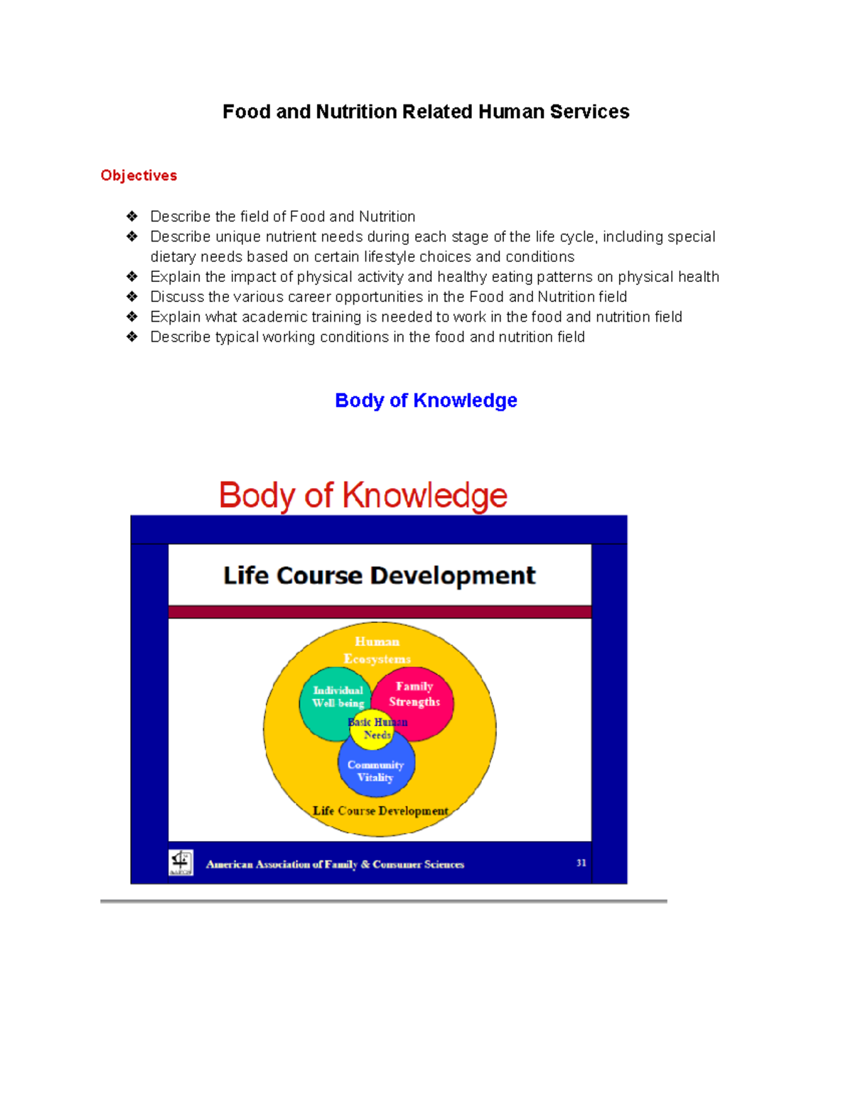 Food and Nutrition Related Human Services - HEC 257 - Food and ...