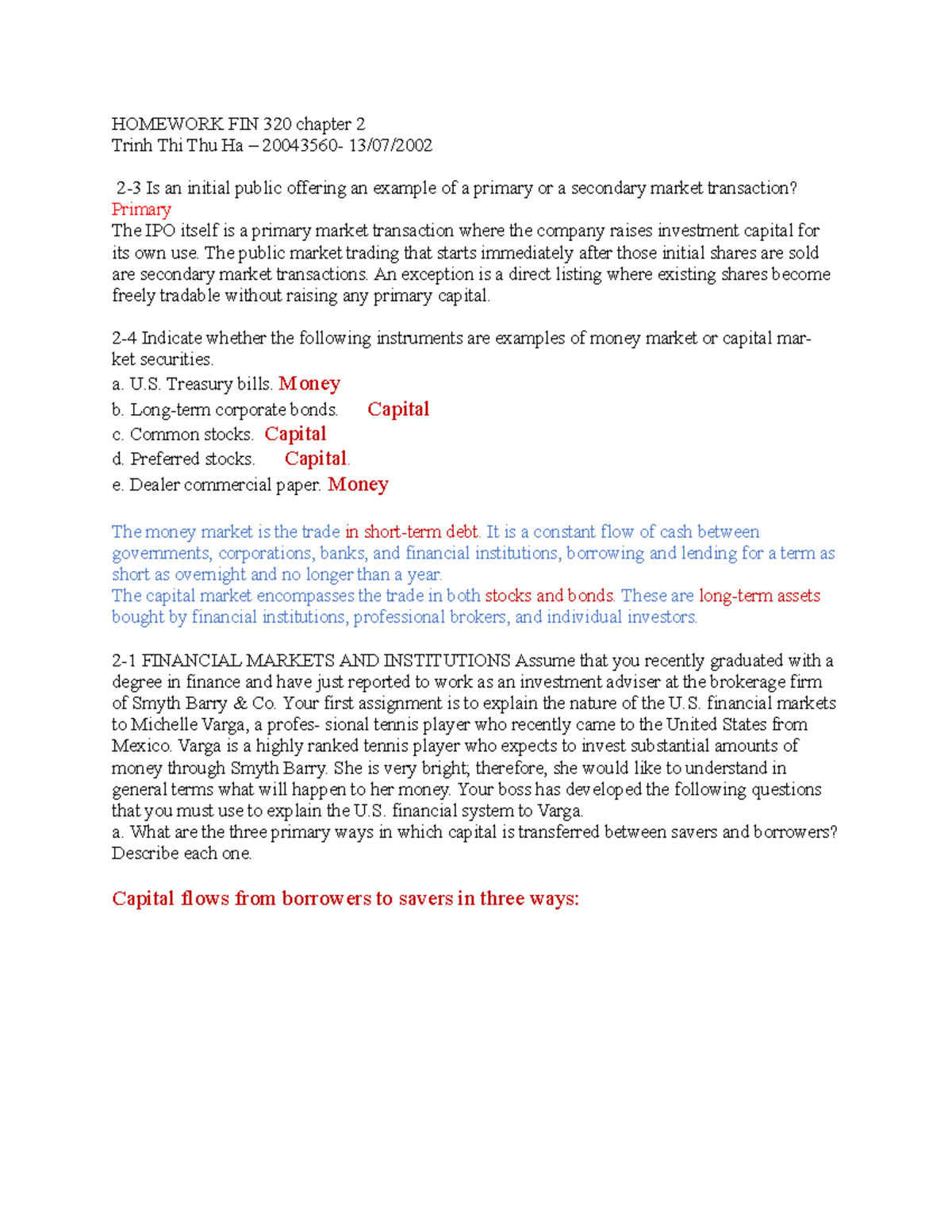 Homework FIN 320 chapter 2 - HOMEWORK FIN 320 chapter 2 Trinh Thi Thu Ha – 20043560- 13/07/ 2-3 ...