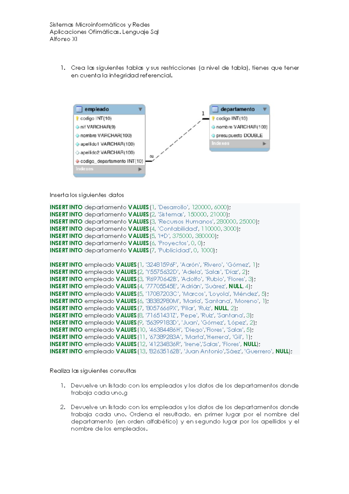 Ejercicio 2 Restricciones Y Consultas DE Varias Tablas - Aplicaciones Ofimáticas. Lenguaje Sql ...