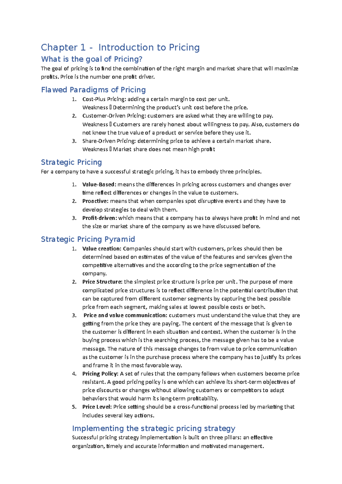 Chapter 1 - Summary The Strategy and Tactics of Pricing - Chapter 1 ...