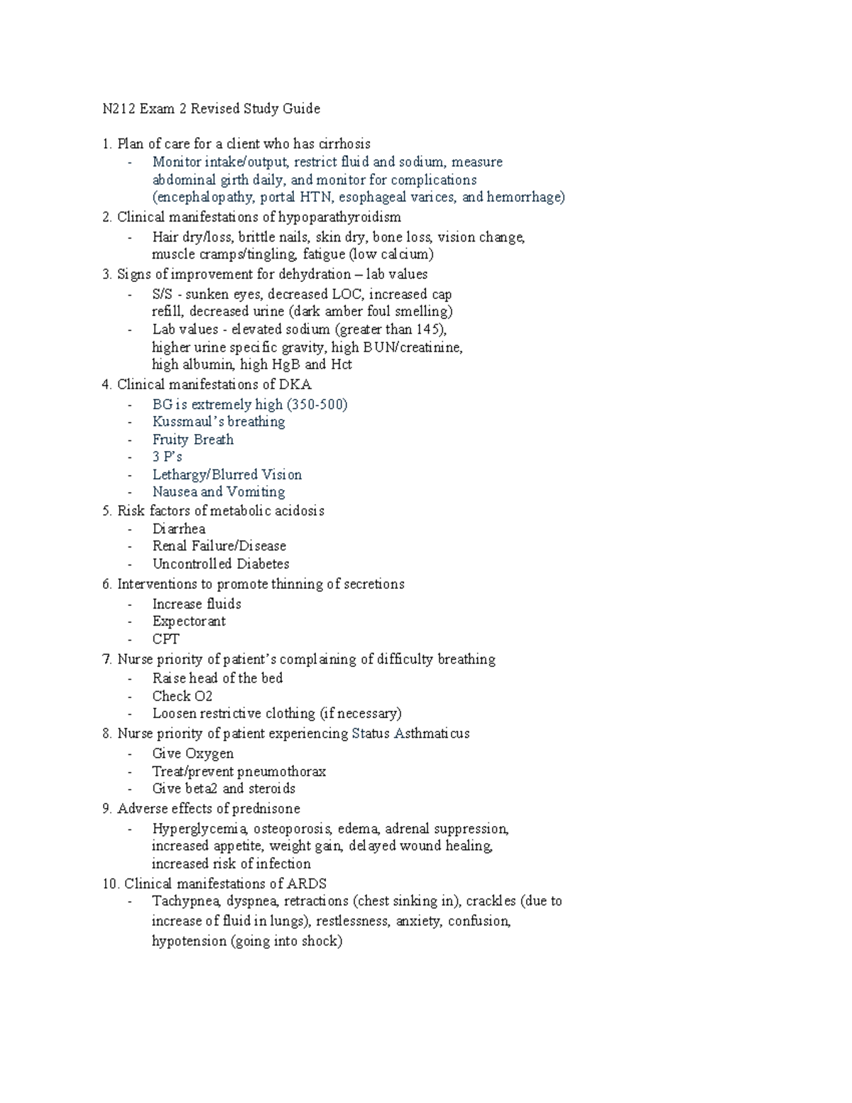 N212 Exam 2 Revised Study Guide - N212 Exam 2 Revised Study Guide Plan ...