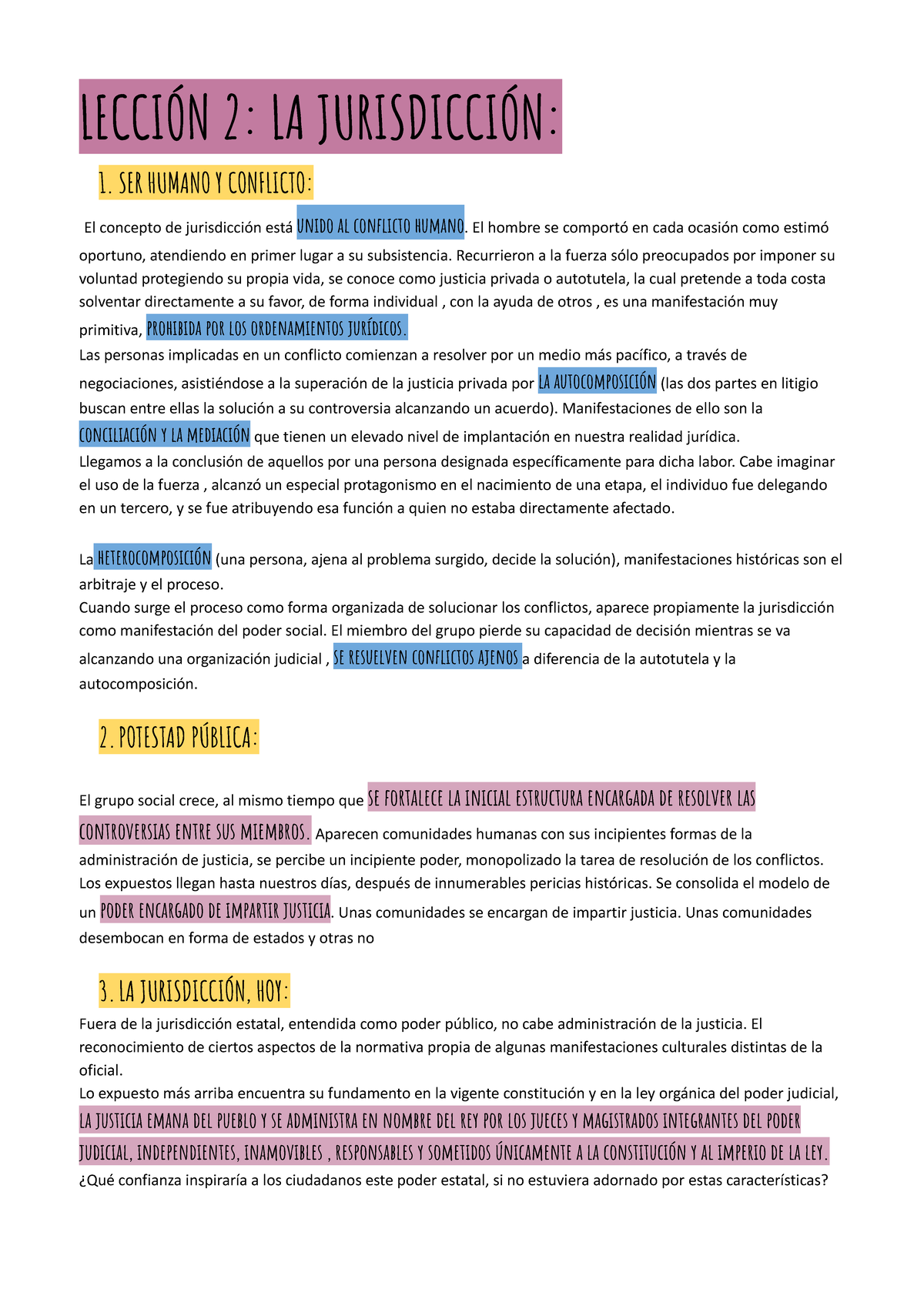 Lección 2 LA Jurisdicción - LECCIÓN 2: LA JURISDICCIÓN: 1. SER HUMANO Y CONFLICTO: El concepto ...