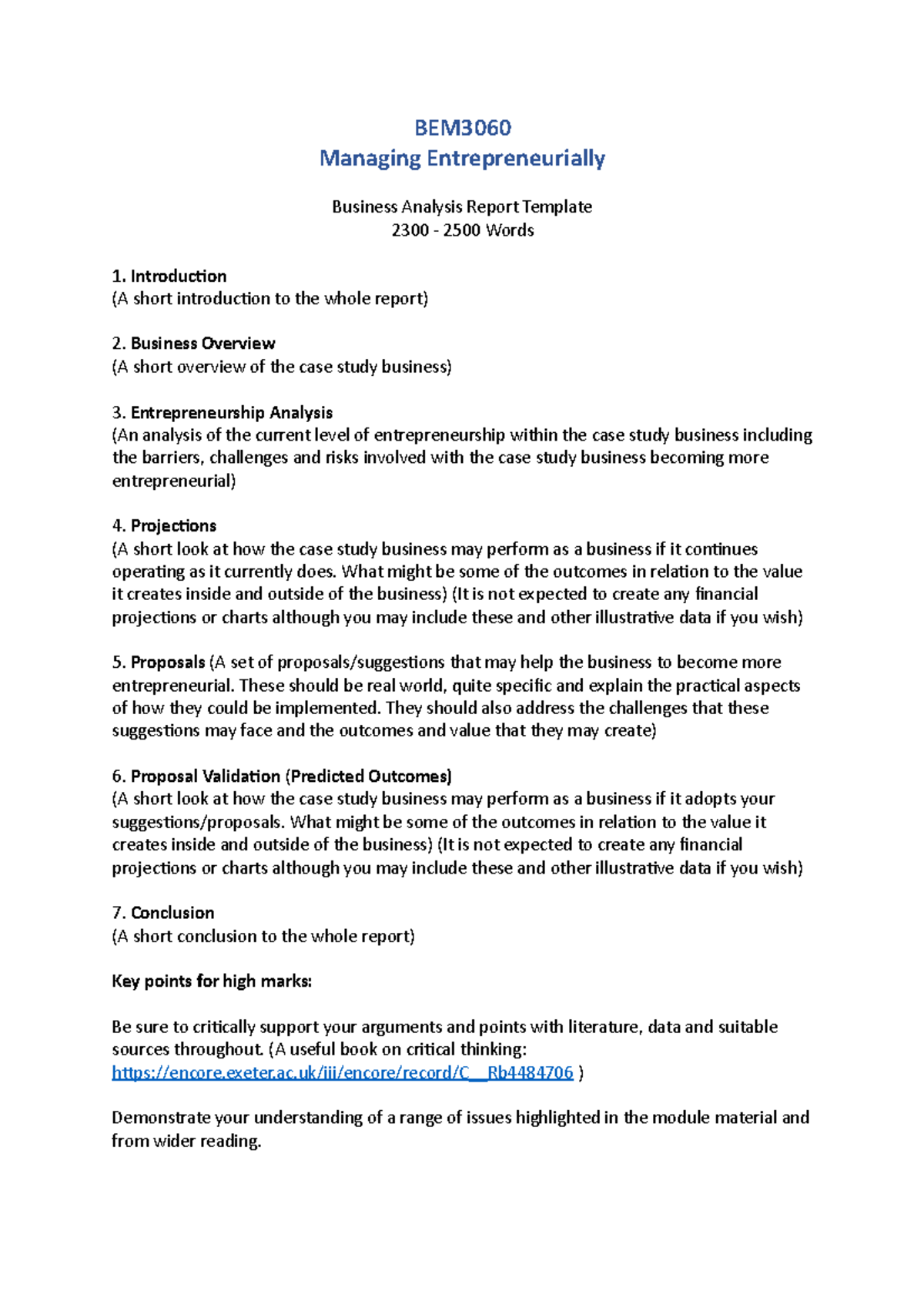 Optional Report Template - BEM Managing Entrepreneurially Business ...