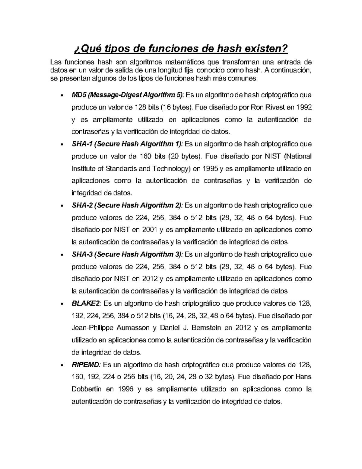 Tipos de funciones de hash - A continuación, se presentan algunos de ...