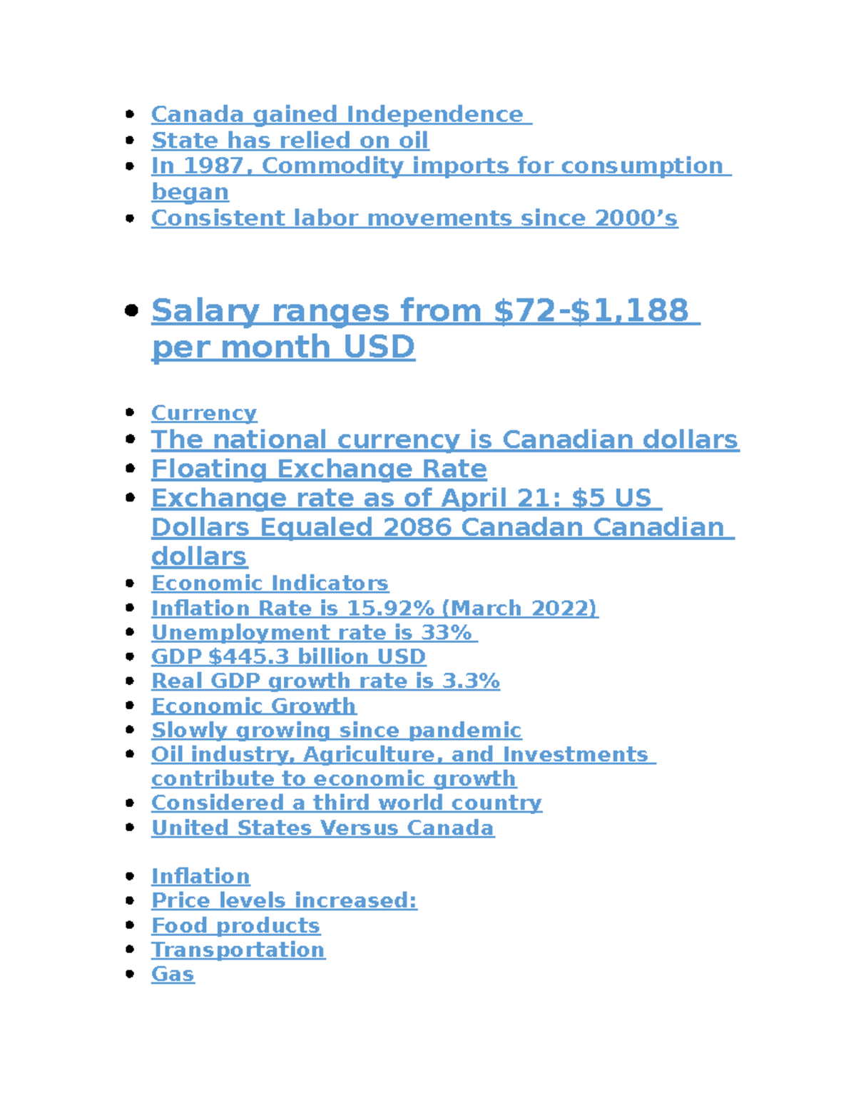 Canadian Economy - economic standards notes - Canada gained ...