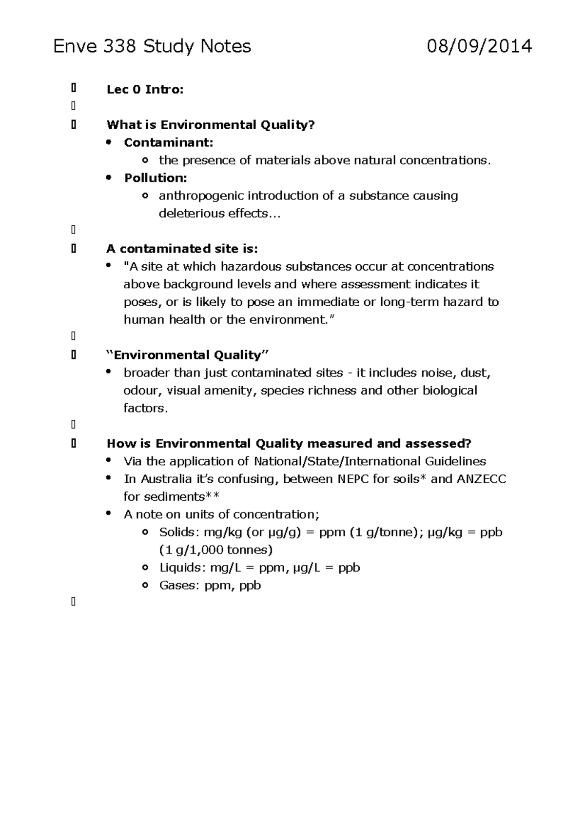 Lecture notes, lecture All - Comprehensive study notes - Enve 338 Study ...