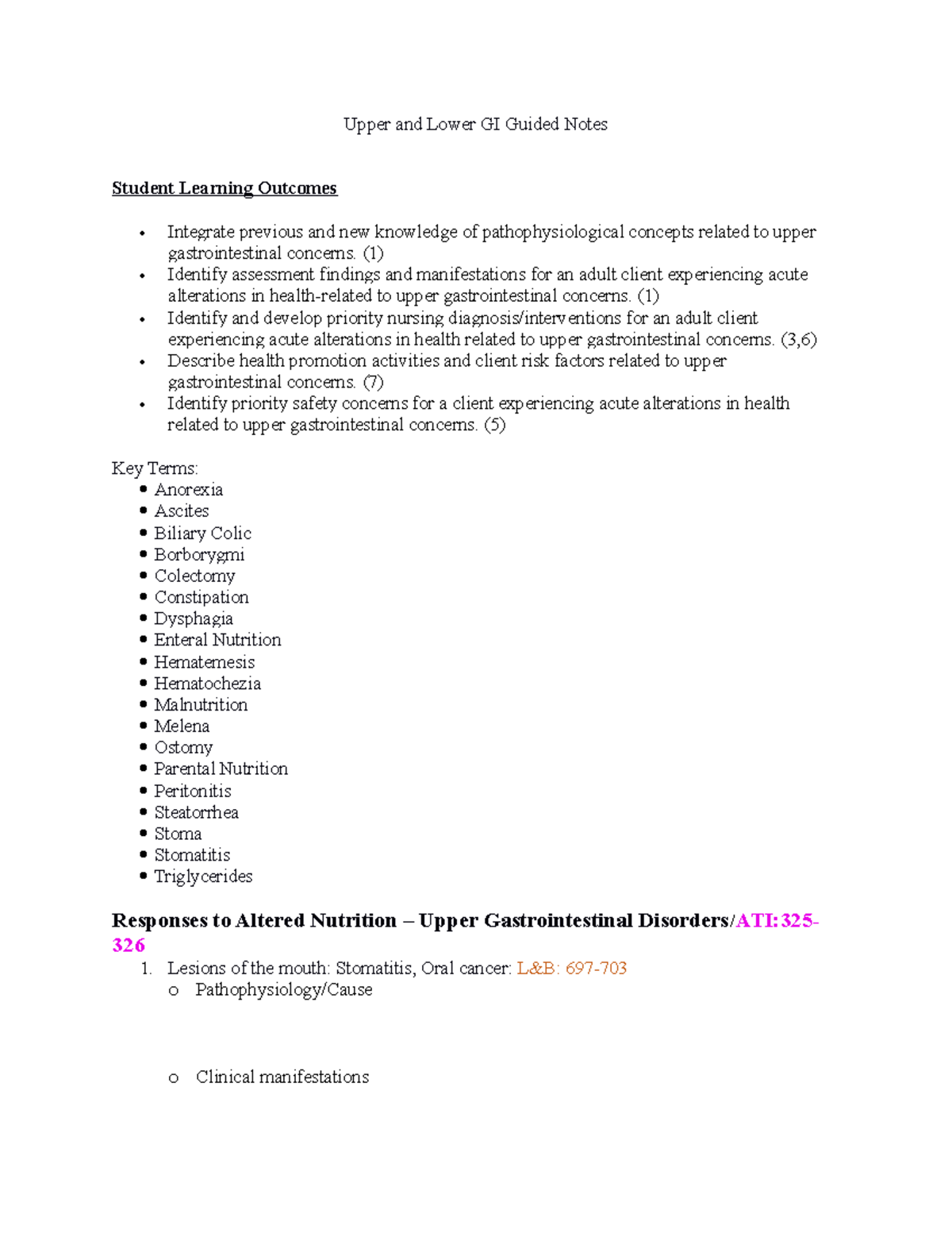 Upper GI Guided Notes - Identify and develop priority nursing diagnosis ...