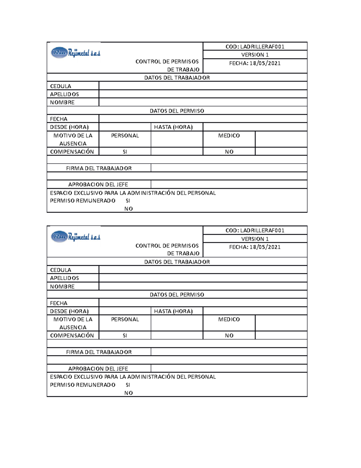 Control DE Permisos - ssggt - CONTROL DE PERMISOS DE TRABAJO COD ...