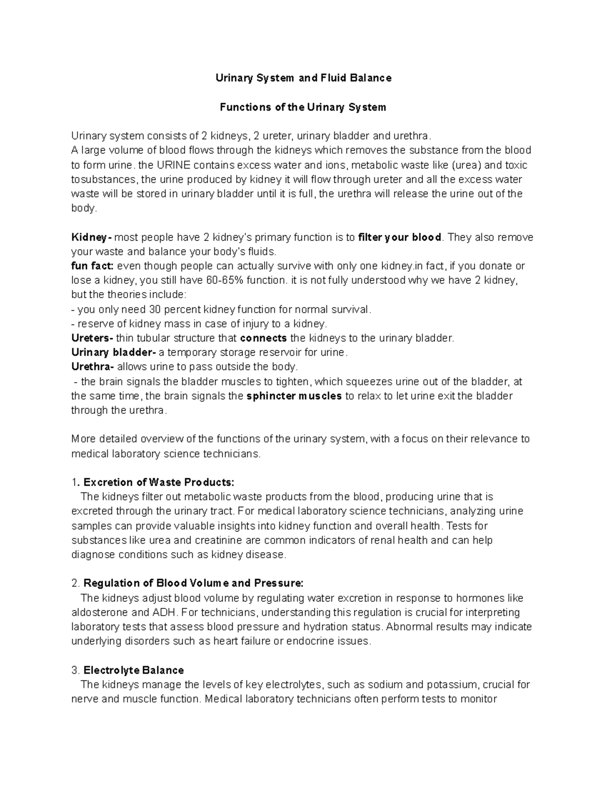 Urinary System and Fluid Balance 1 - Urinary System and Fluid Balance ...