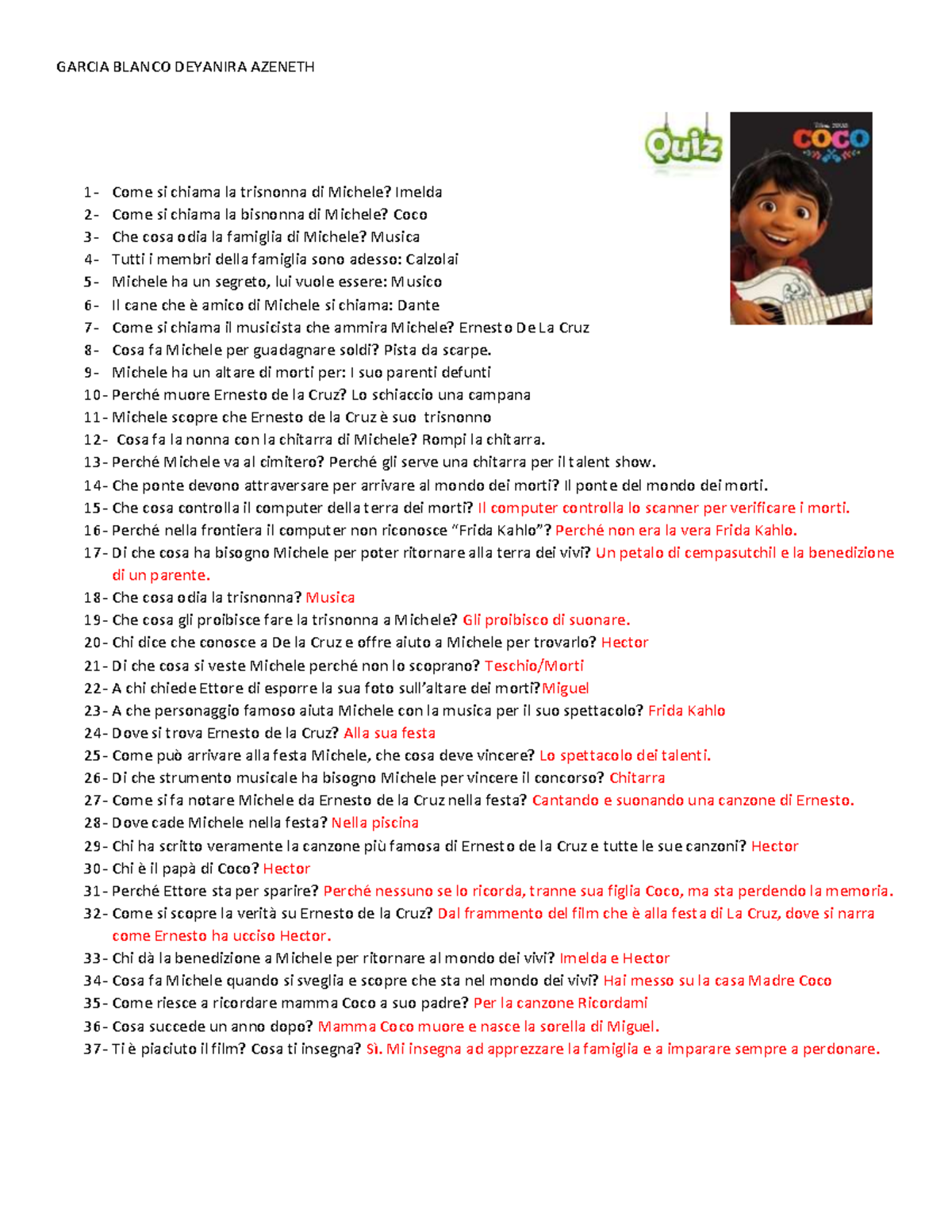 COCO IT4 - Preguntas acerca de la pelicula en italiano. - GARCIA BLANCO ...