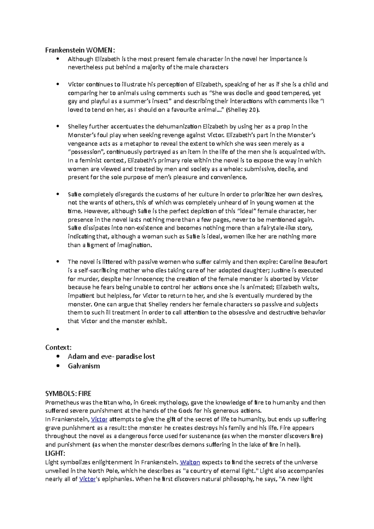 Frankenstein Women topic - Frankenstein WOMEN: Although Elizabeth is ...