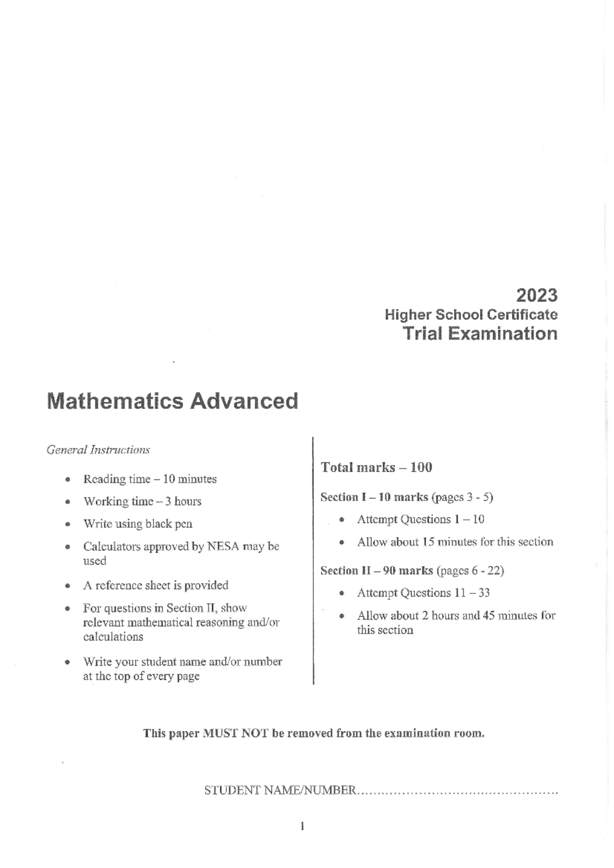 2023 Independent Trial ADV and Solutions 1 - MATH1005 - Studocu