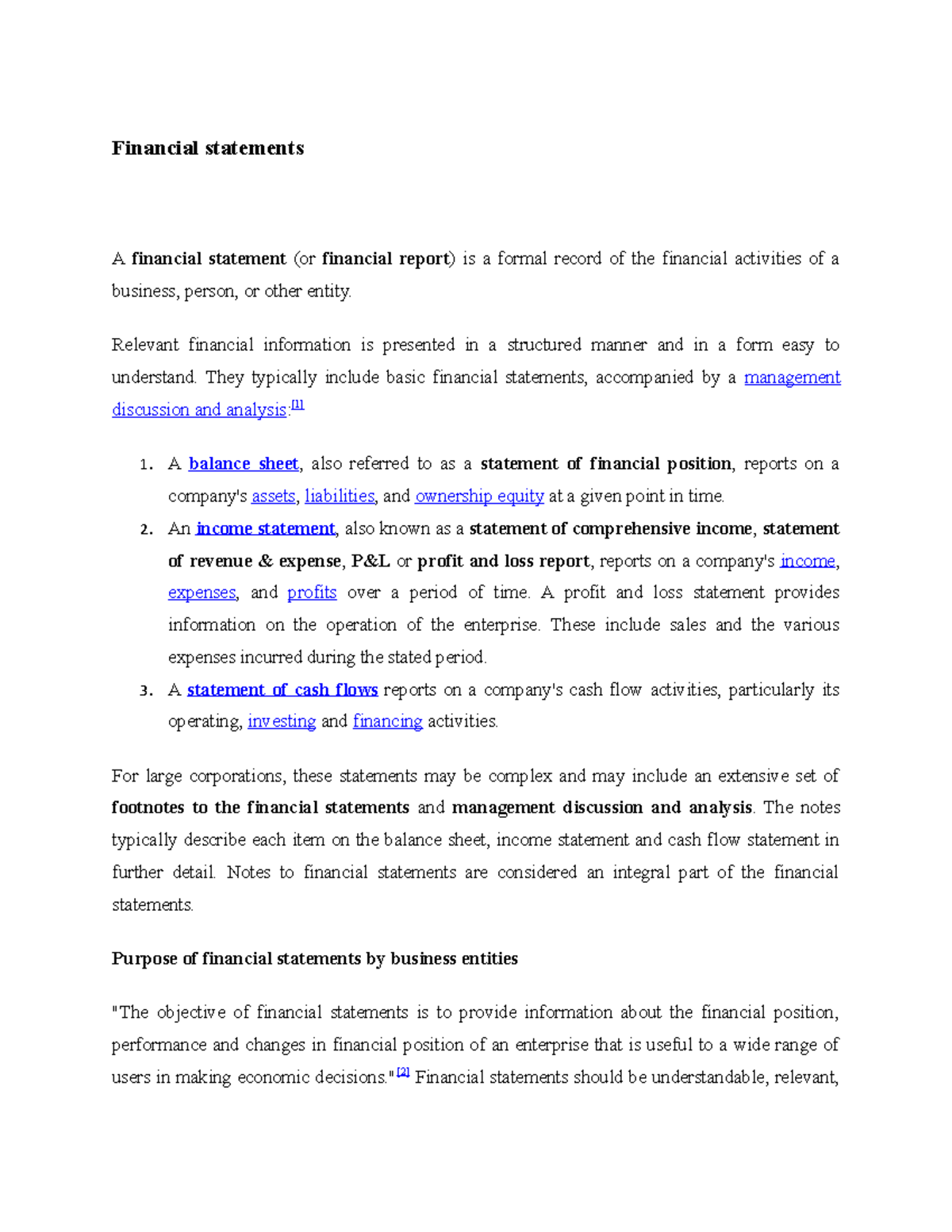 Notes- Financial Statement - Financial statements A financial statement ...