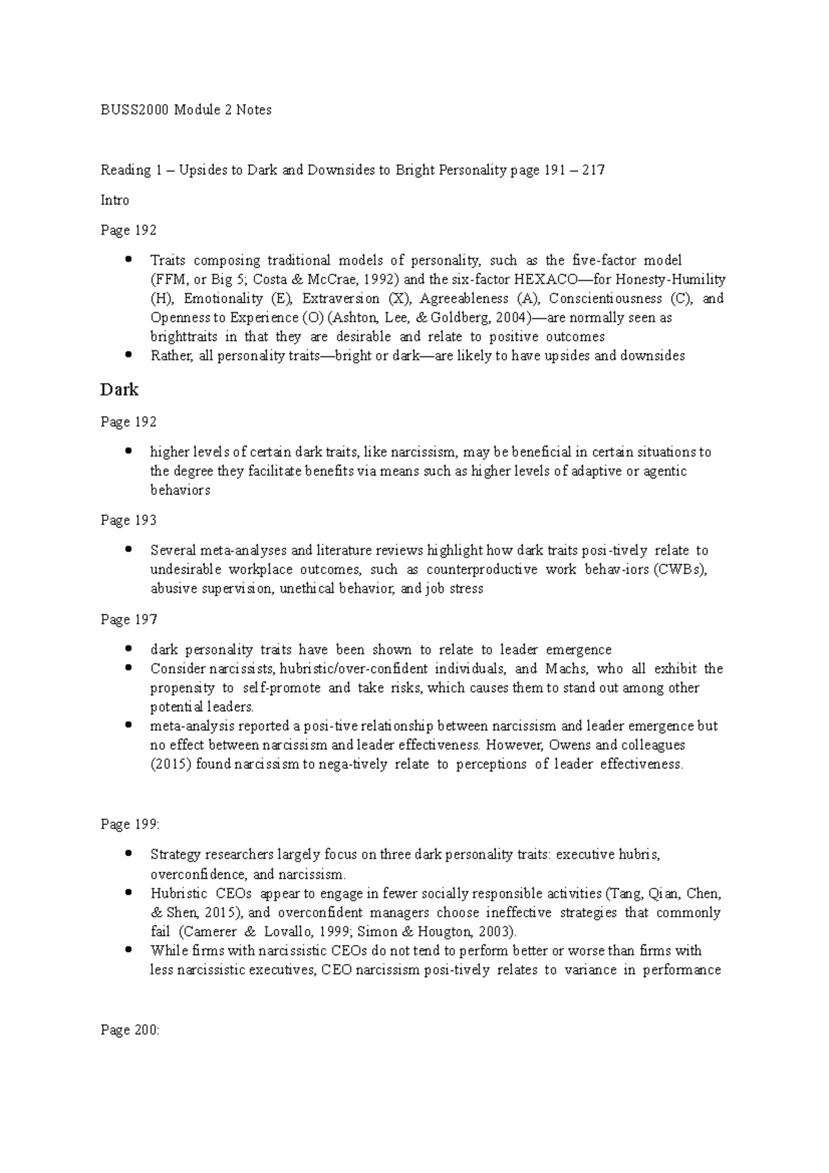 BUSS2000 Module 2 Notes - BUSS2000 Module 2 Notes Reading 1 – Upsides ...