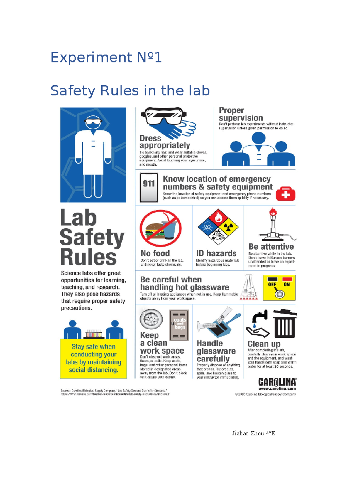 Experiment Nº1 - Experiment Nº Safety Rules in the lab Jiahao Zhou 4ºE ...