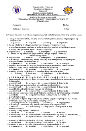 Esp-9modyul-4 - Pagtuturo ng Filipino sa Elementarya 1 - Studocu