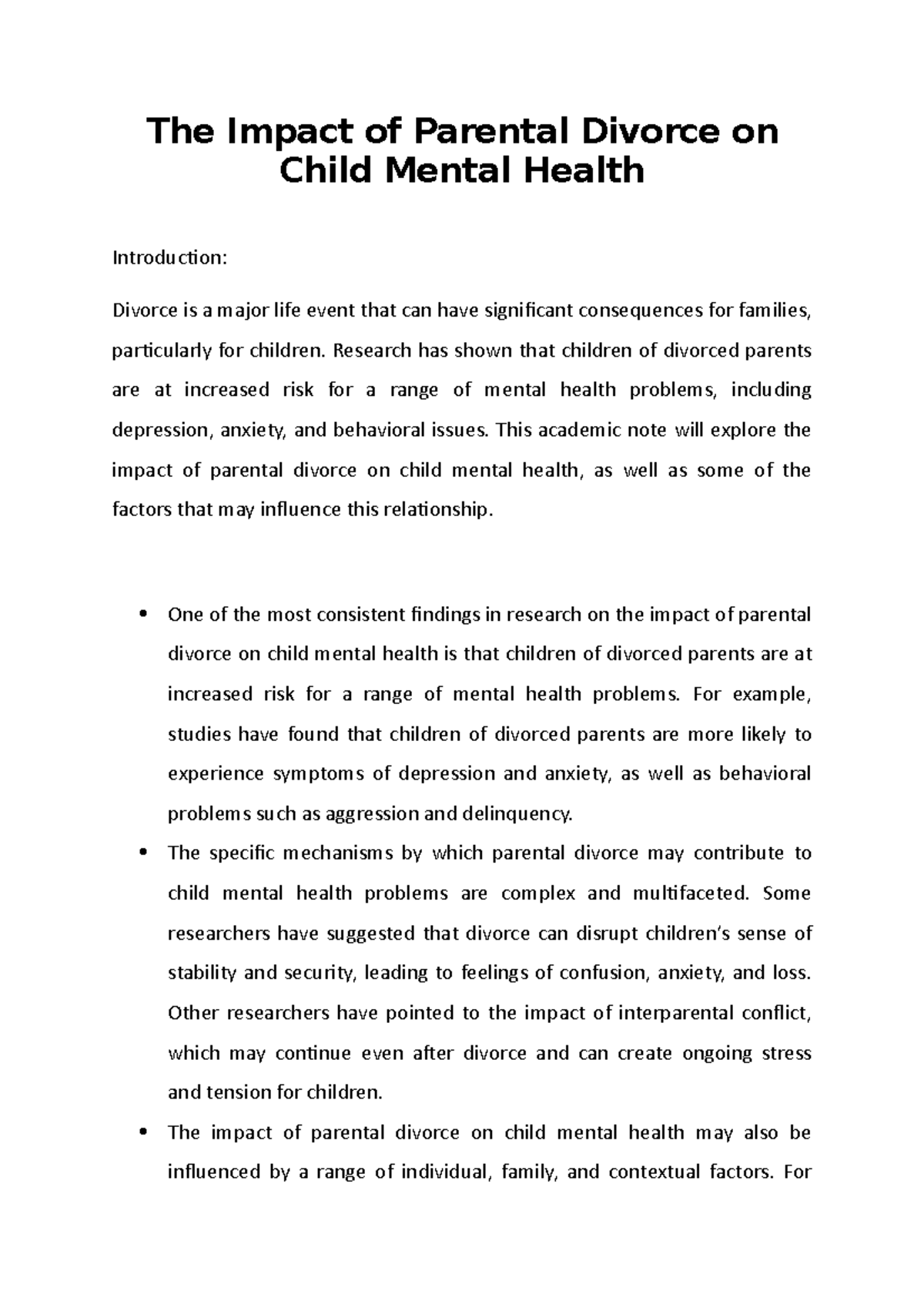 The Impact of Parental Divorce on Child Mental Health - The Impact of ...