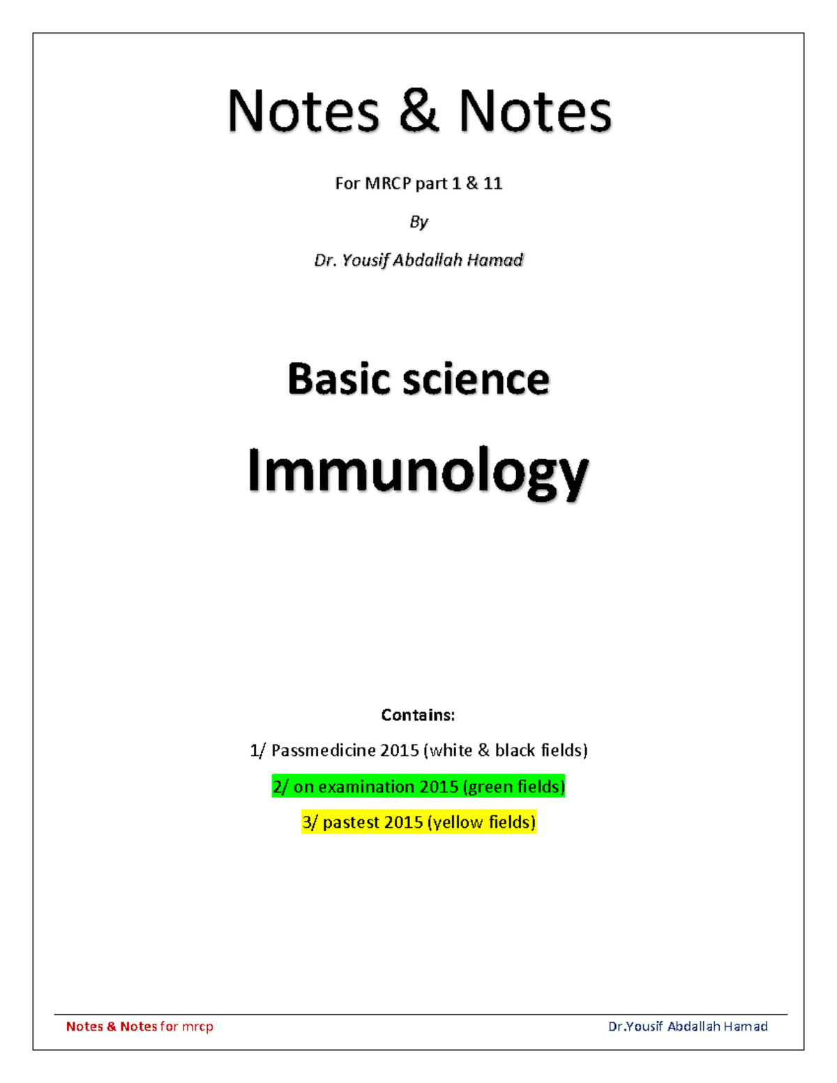 Notes Basic Science Immunology - Notes & Notes ####### For MRCP part 1 ...