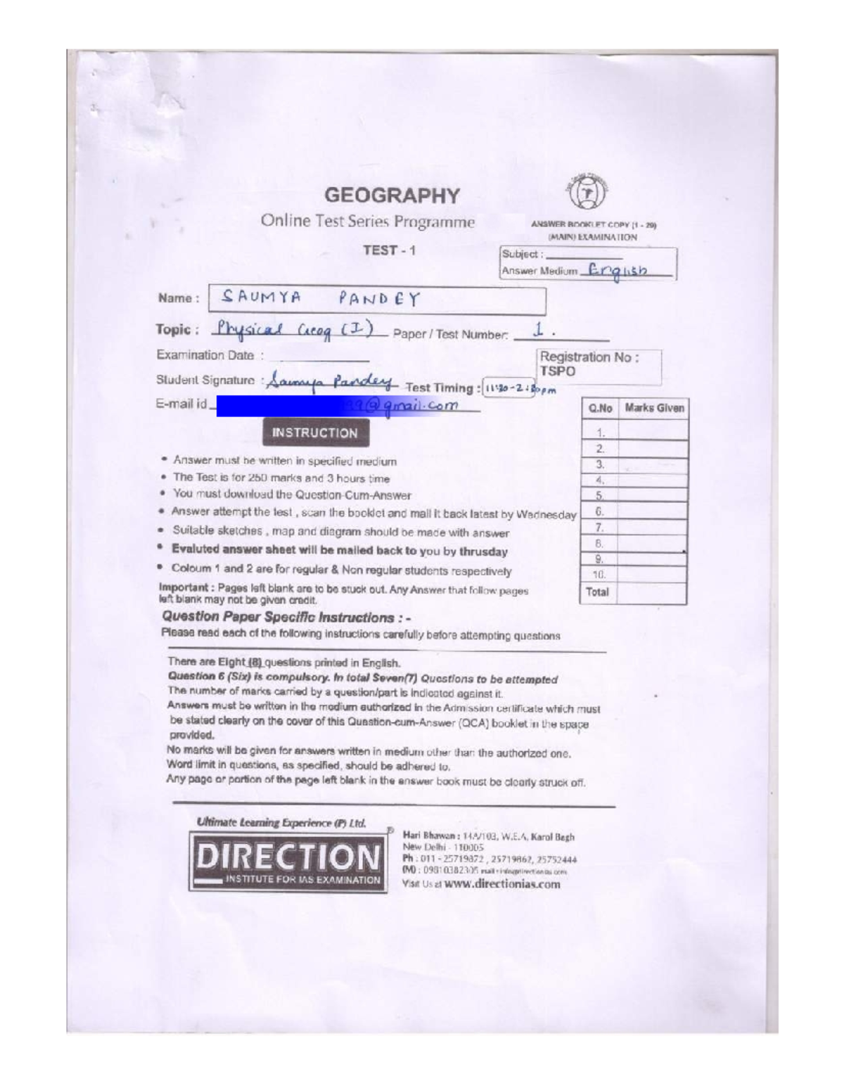 Saumya pandey geography answer sheet 29 - GEOGRAPHY Online Test Series ...