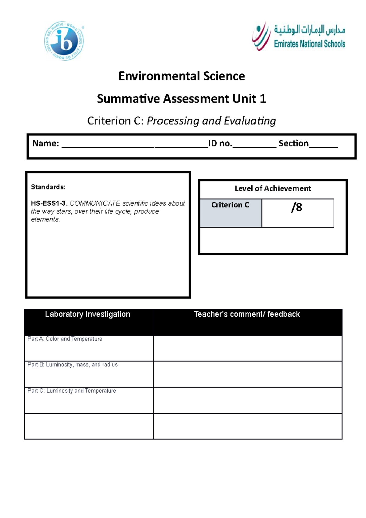 Unit1 Assessment 1 Criterion C - Environmental Science Summative ...